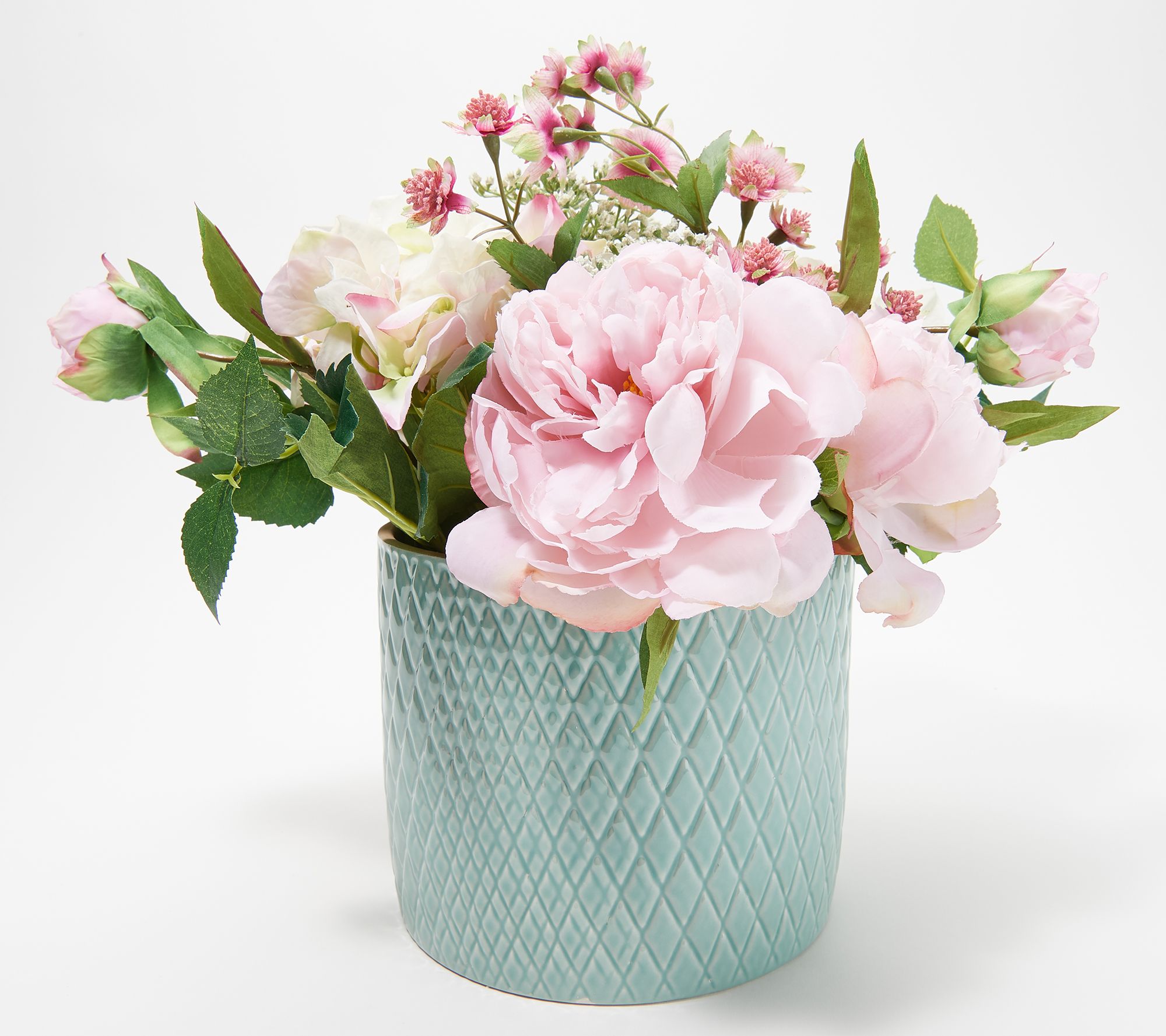 Peonies, Hydrangea and Achillea in Diamond Engraved Pot - QVC.com