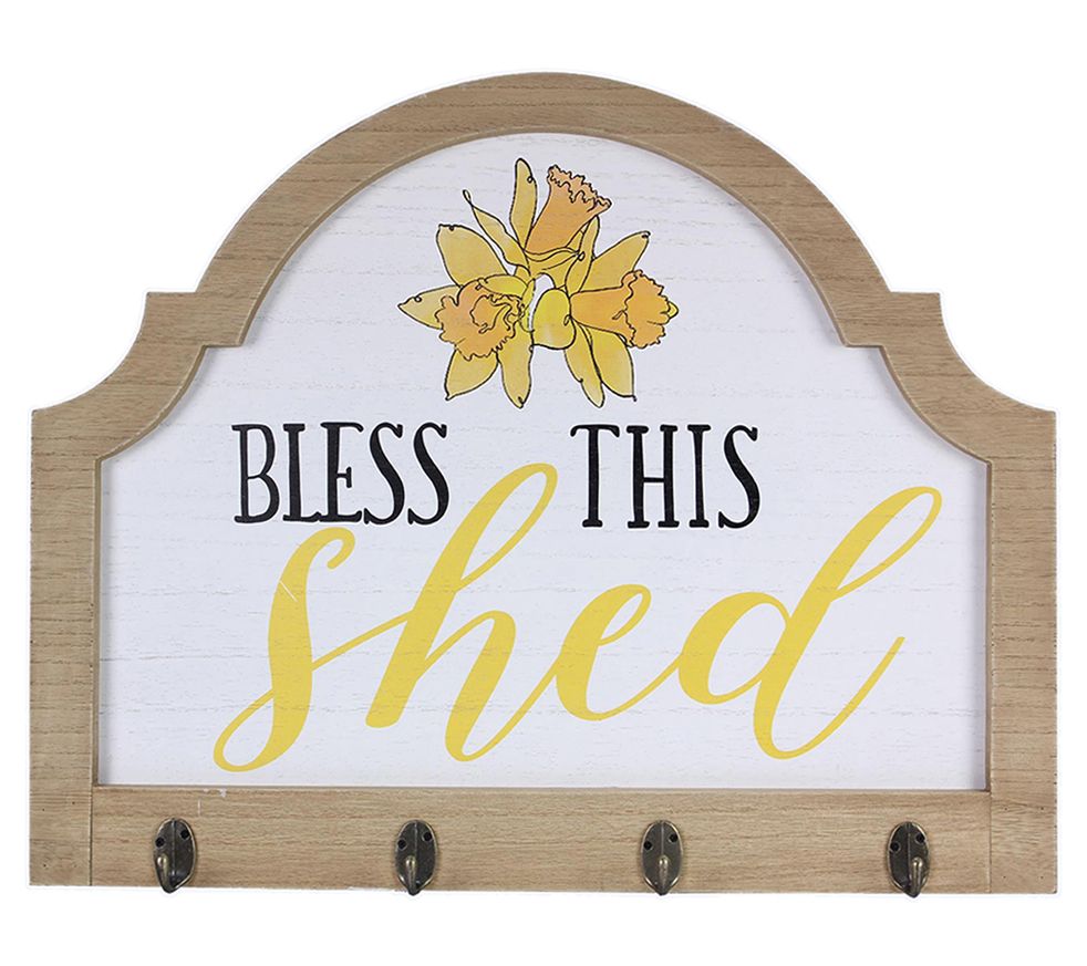 Young's wood Bless This Shed plaque w/hooks - QVC.com