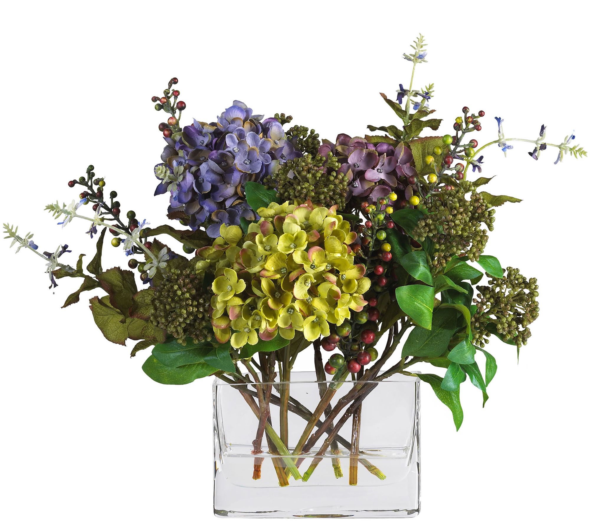 Mixed Hydrangea Vase Flower Arrangement by Nearly Natural - QVC.com