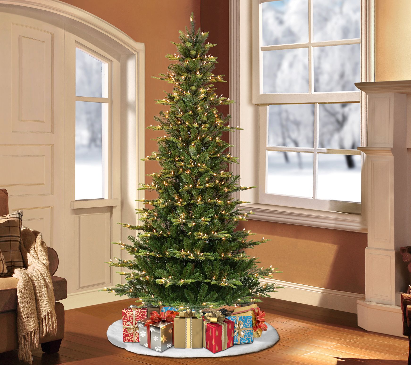 Puleo International 9 ft Pre-lit Slim Aspen Fir Tree - QVC.com