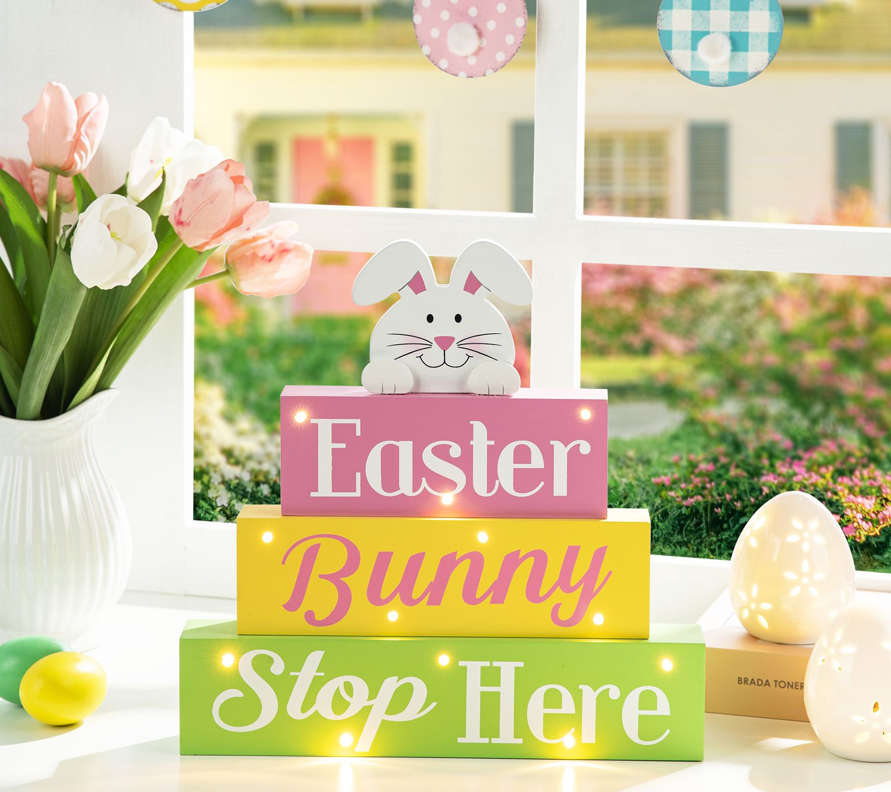 Glitzhome 12" Easter LED Lighted Wooden Bunny Block Word Sign - QVC.com