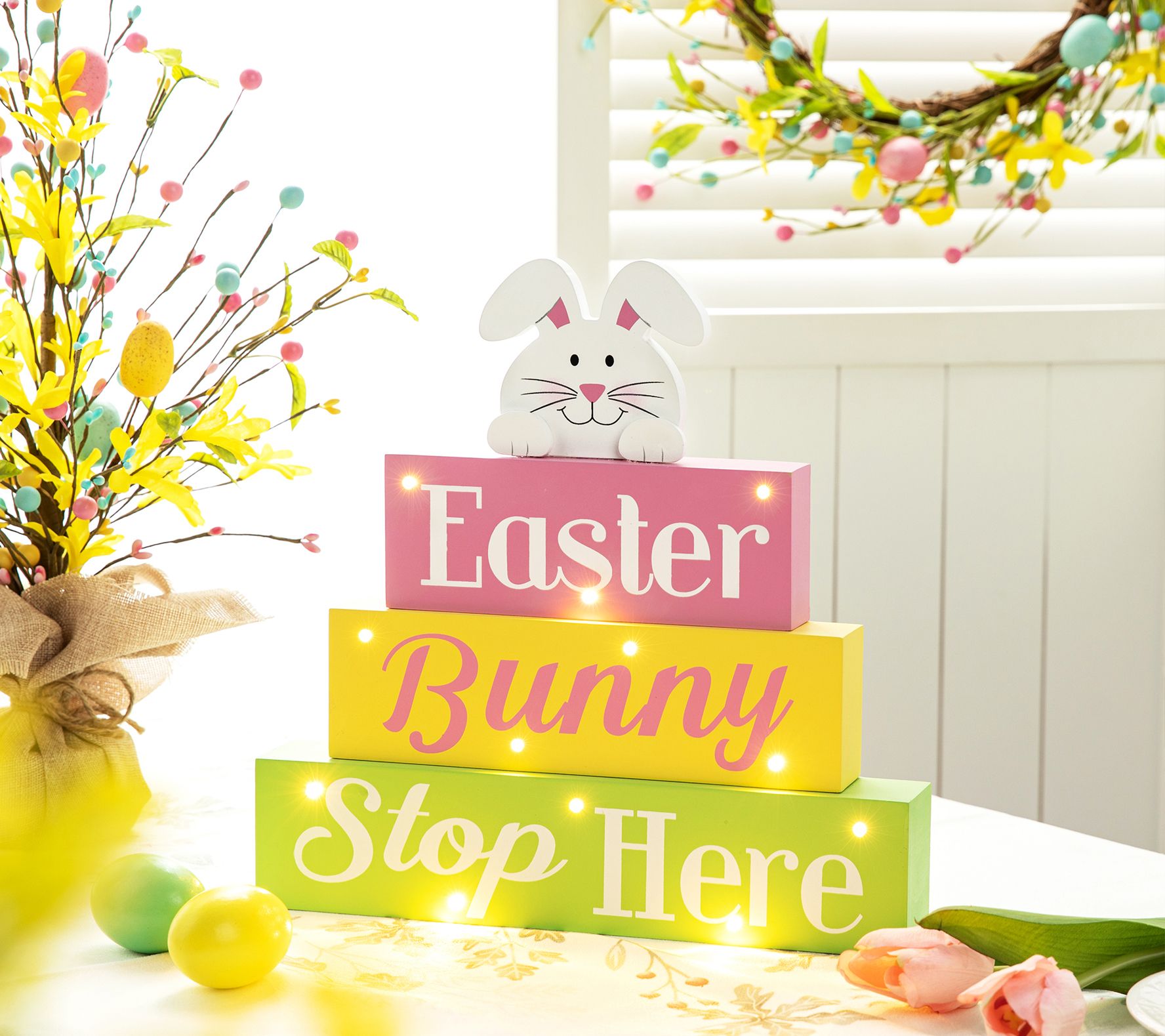 Glitzhome 12" Easter LED Lighted Wooden Bunny Block Word Sign - QVC.com