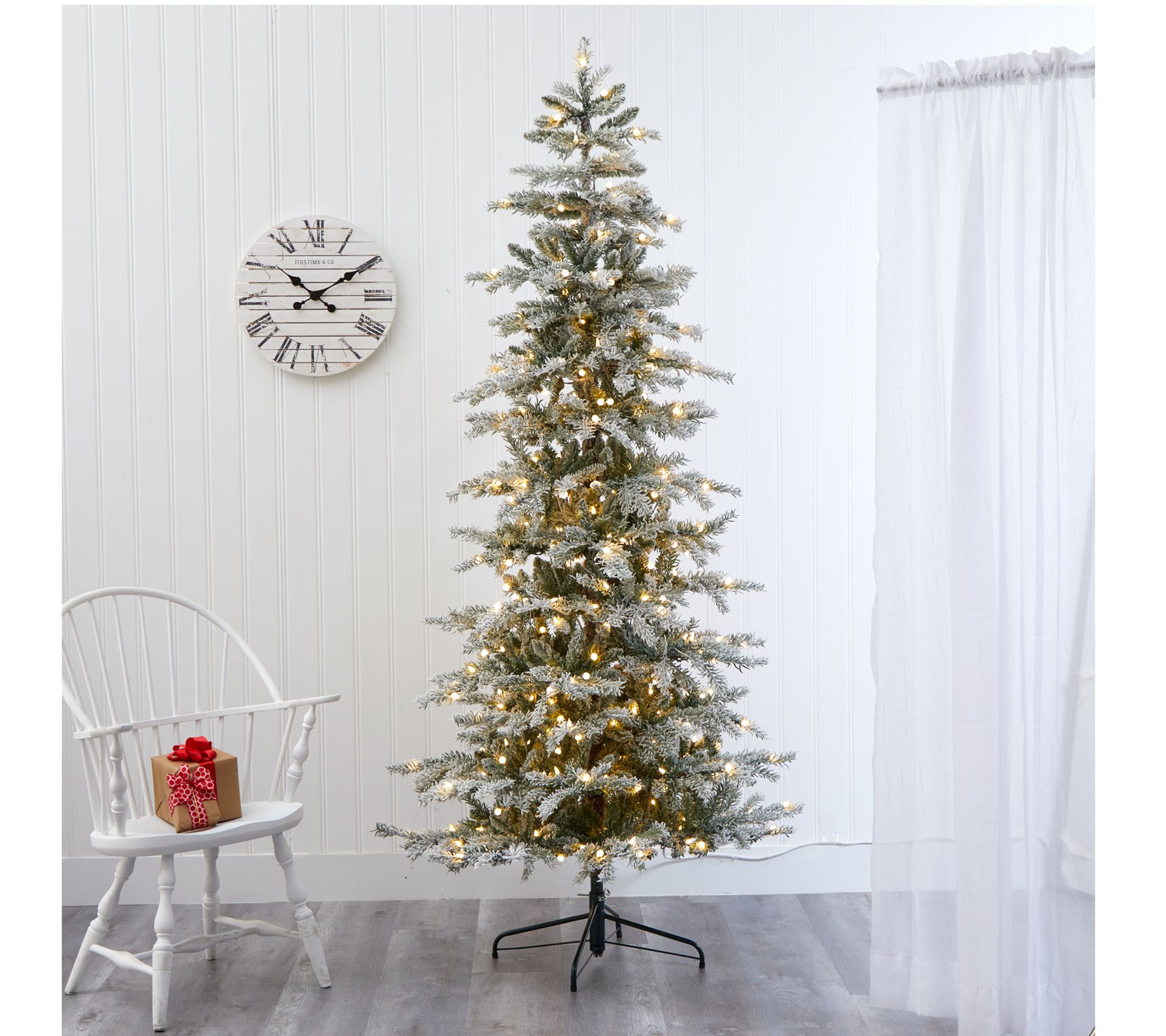 Nearly Natural 7.5' Slim Flocked Spruce Faux Christmas Tree - QVC.com