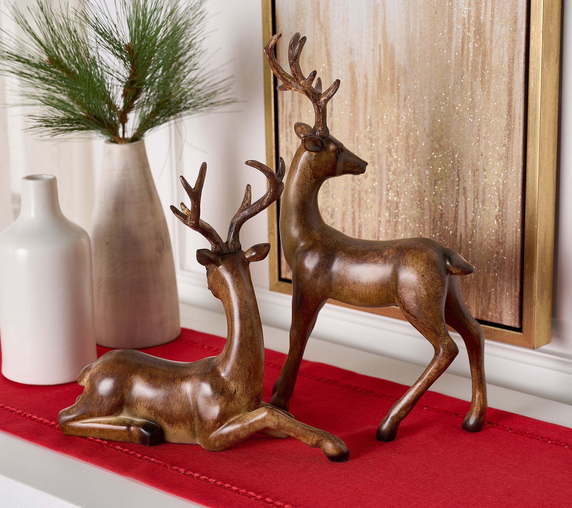 Mrs. H by Dee Hilfiger Set of 2 Hand Painted Deer Figurines - QVC.com