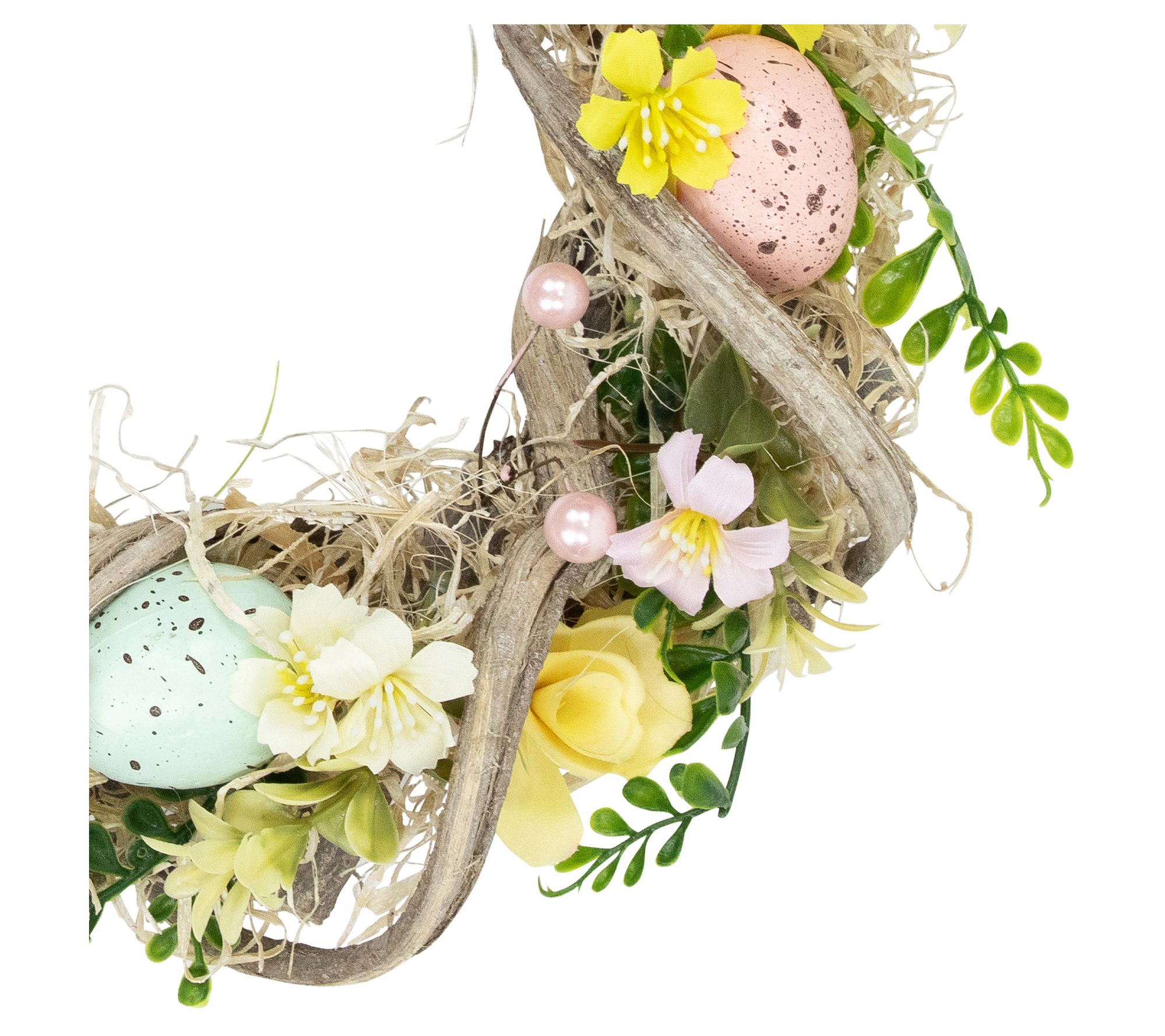 Northlight Flowers and Speckled Eggs Easter Wreath - 12" - QVC.com