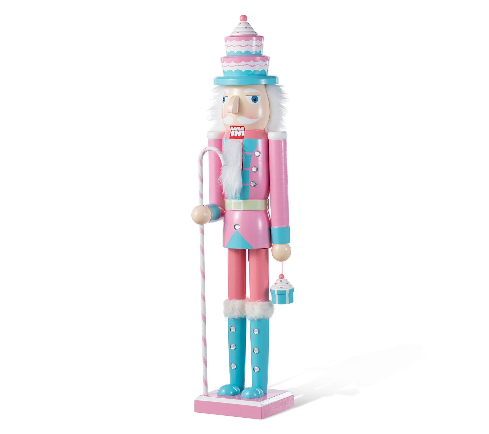 Glitzhome 24"H Wooden Christmas Pink Cake Nutcracker - QVC.com