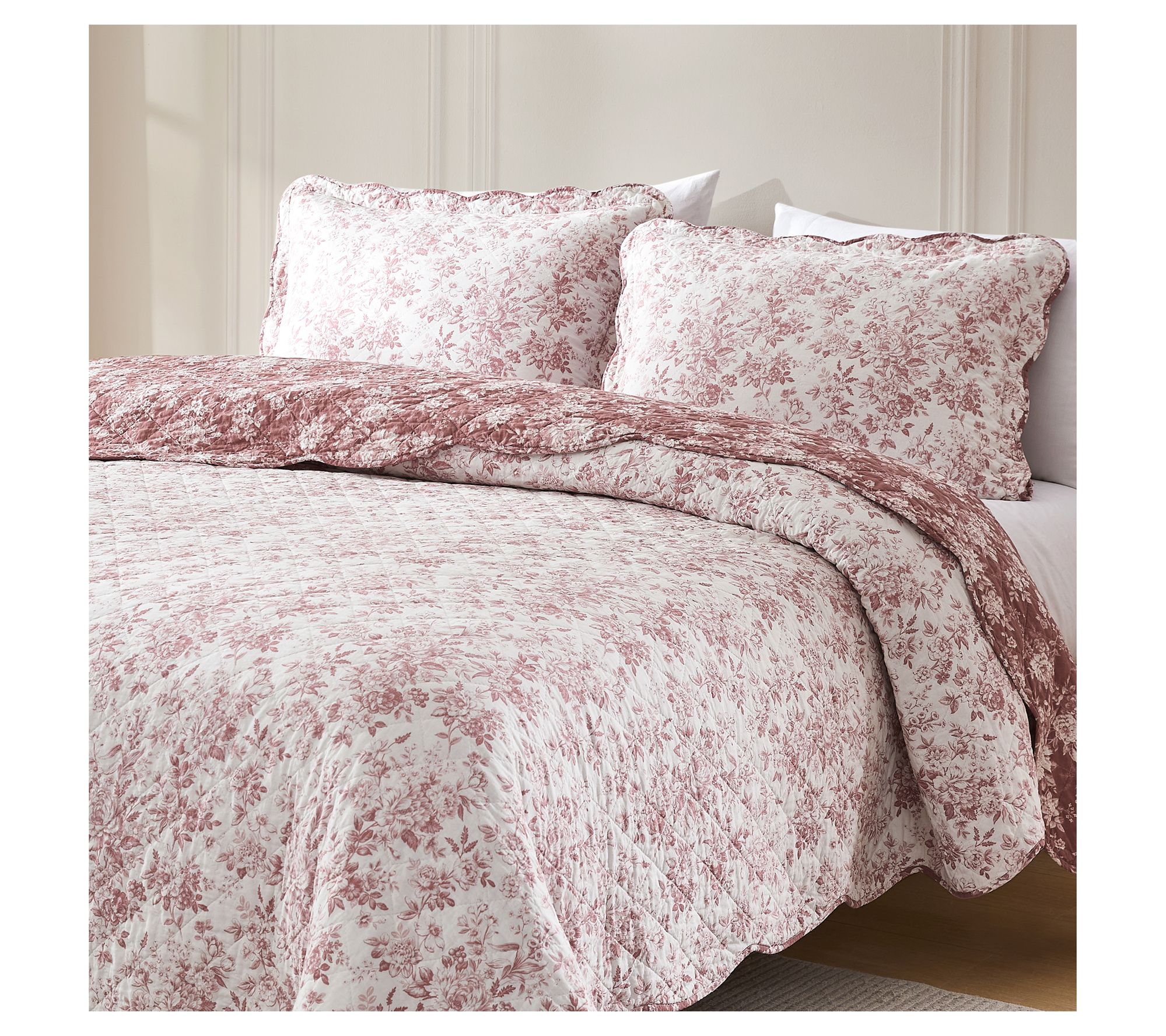 Lush Decor Peony Toile Reversible Cotton QuiltSet Full/Queen - QVC.com