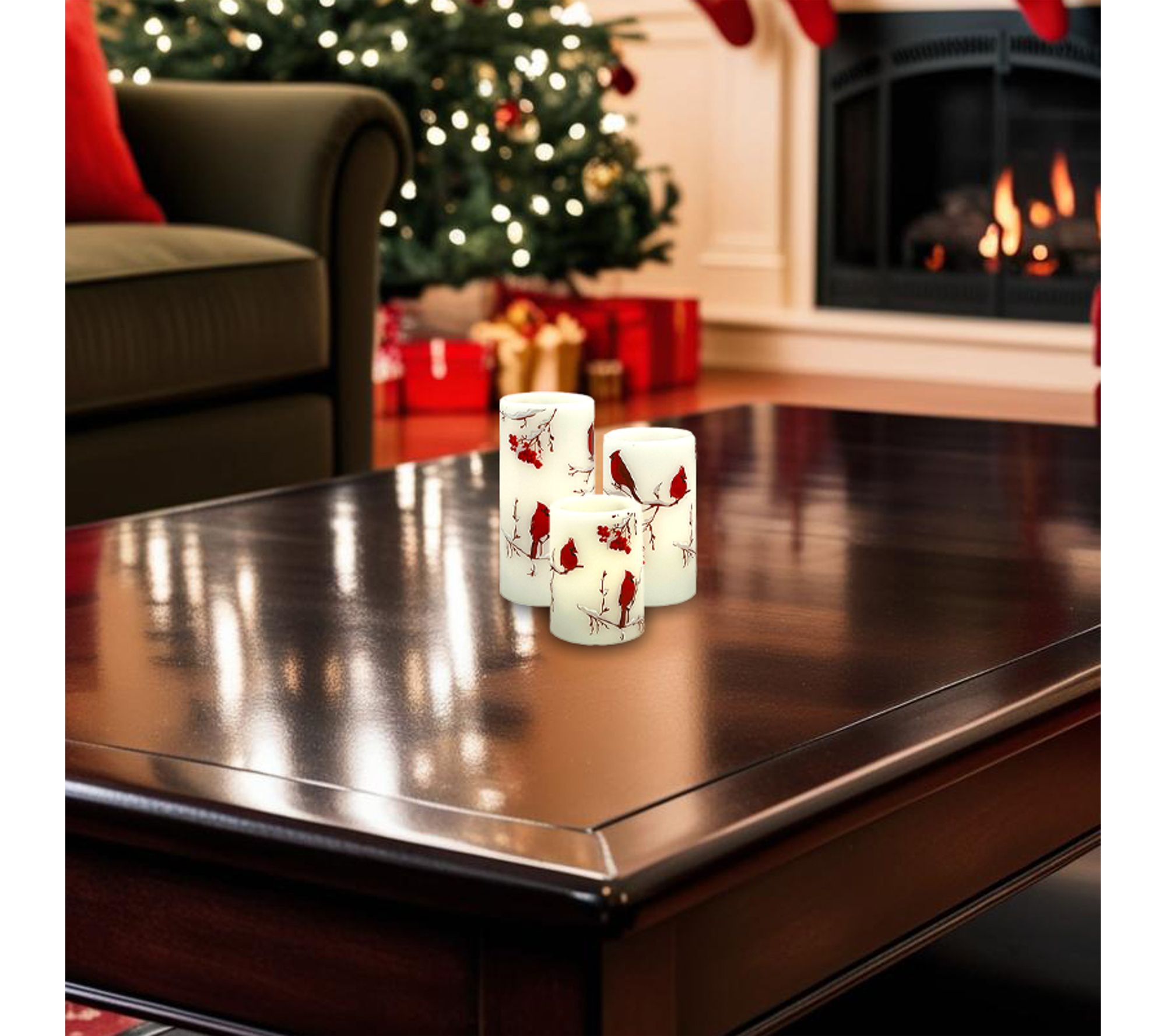 LumaBase Wax Candles with Cardinal Design Set of 3 - QVC.com