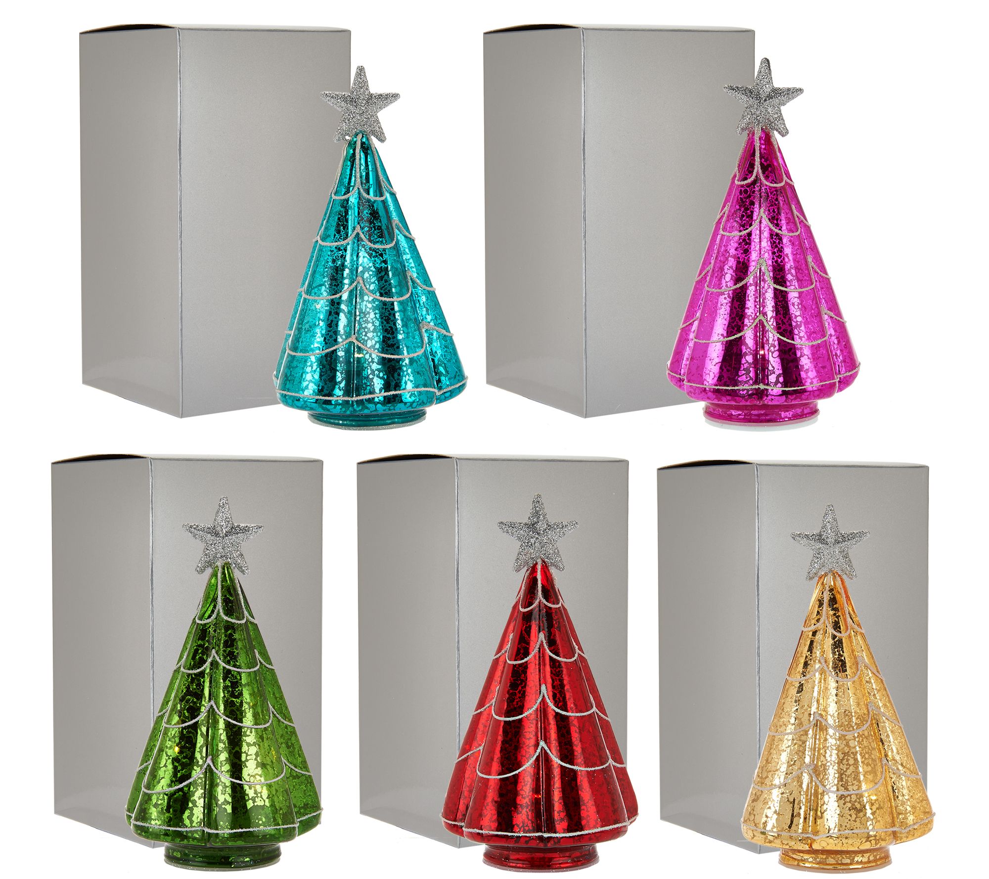 Kringle Express S/5 Illuminated Mercury Glass Trees with Gift Boxes ...