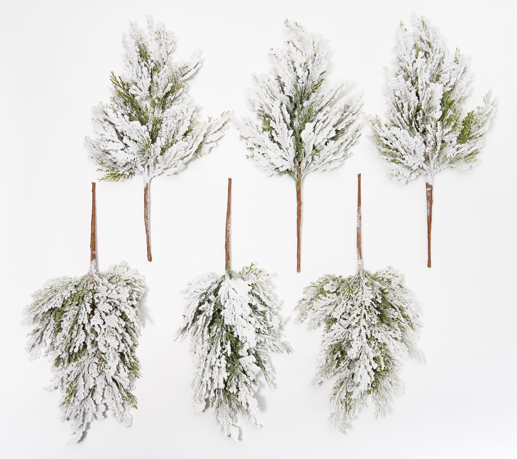 "As Is" Set of 6 Snowy Cedar Flocked Picks by Valerie - QVC.com
