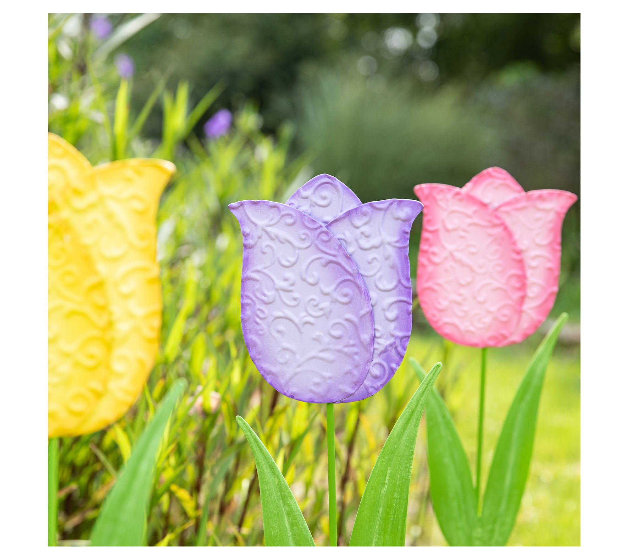 Glitzhome 24" Easter Metal Tulips Yard / GardenStakes S/3 - QVC.com