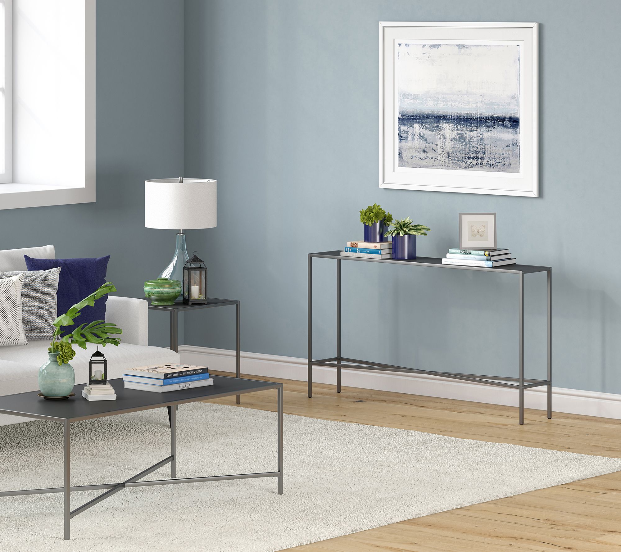 Hudson&Canal Henley Rectangular Console Table with Metal Top - QVC.com