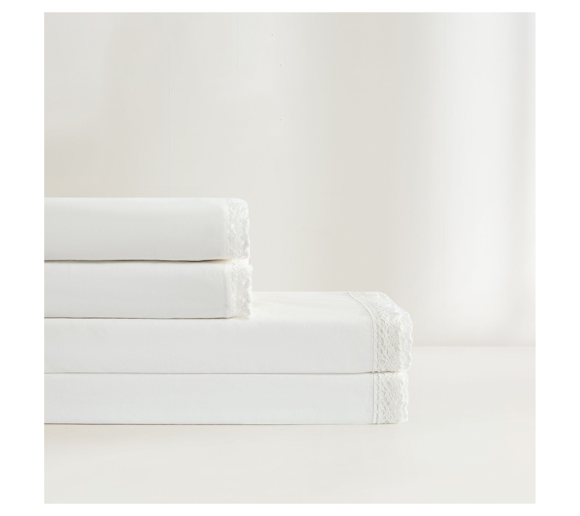 Lush Decor Evelyn Lace Trim Cotton Sheets White4Pc Set King - QVC.com