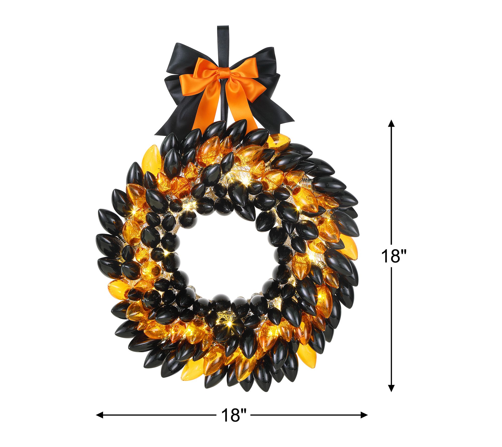 Mr. Halloween 17in Retro C9 Bulb Wreath Black and Orange - QVC.com