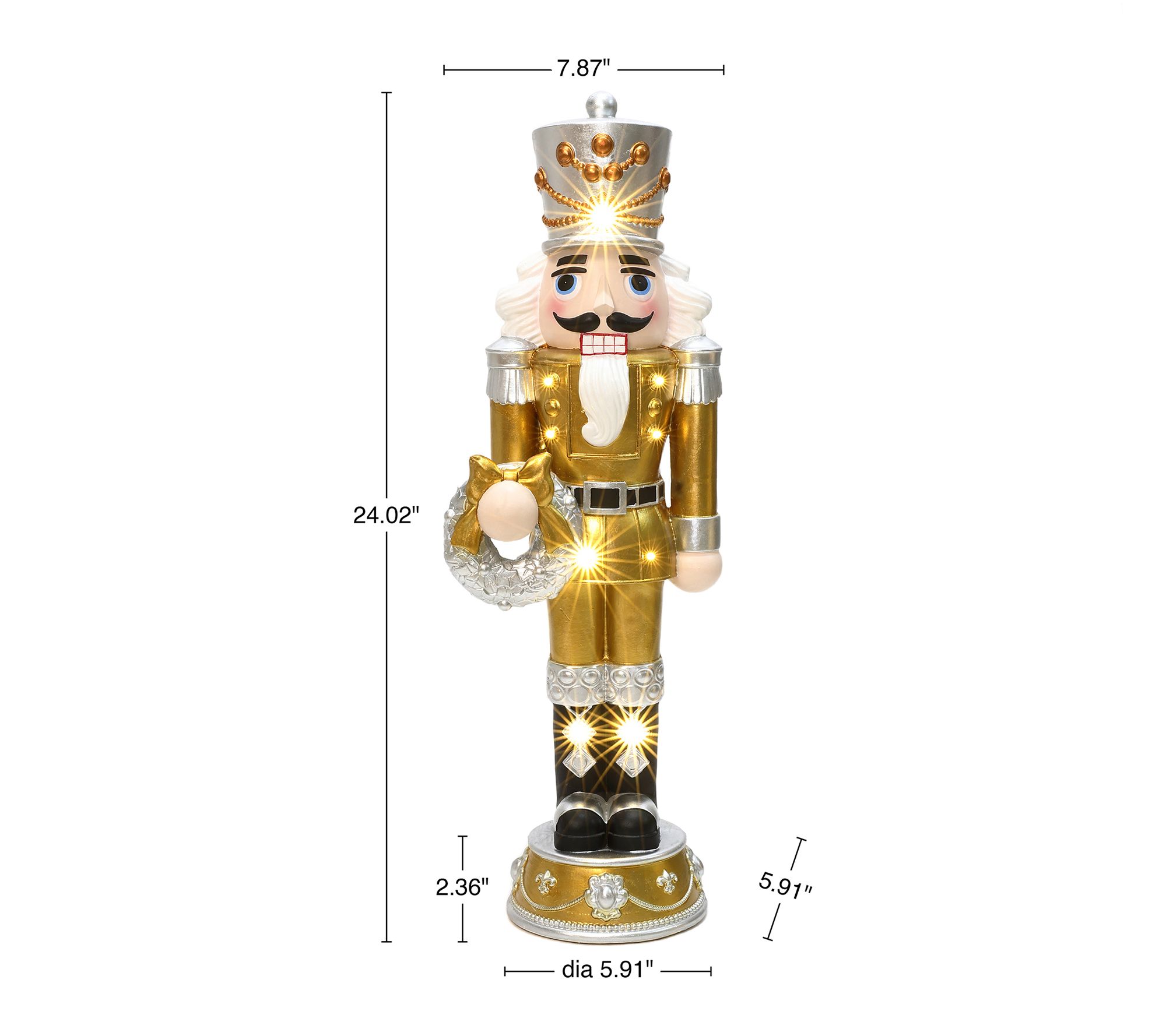 LuxenHome 2ft Lighted Gold Nutcracker with Silver Wreath - QVC.com