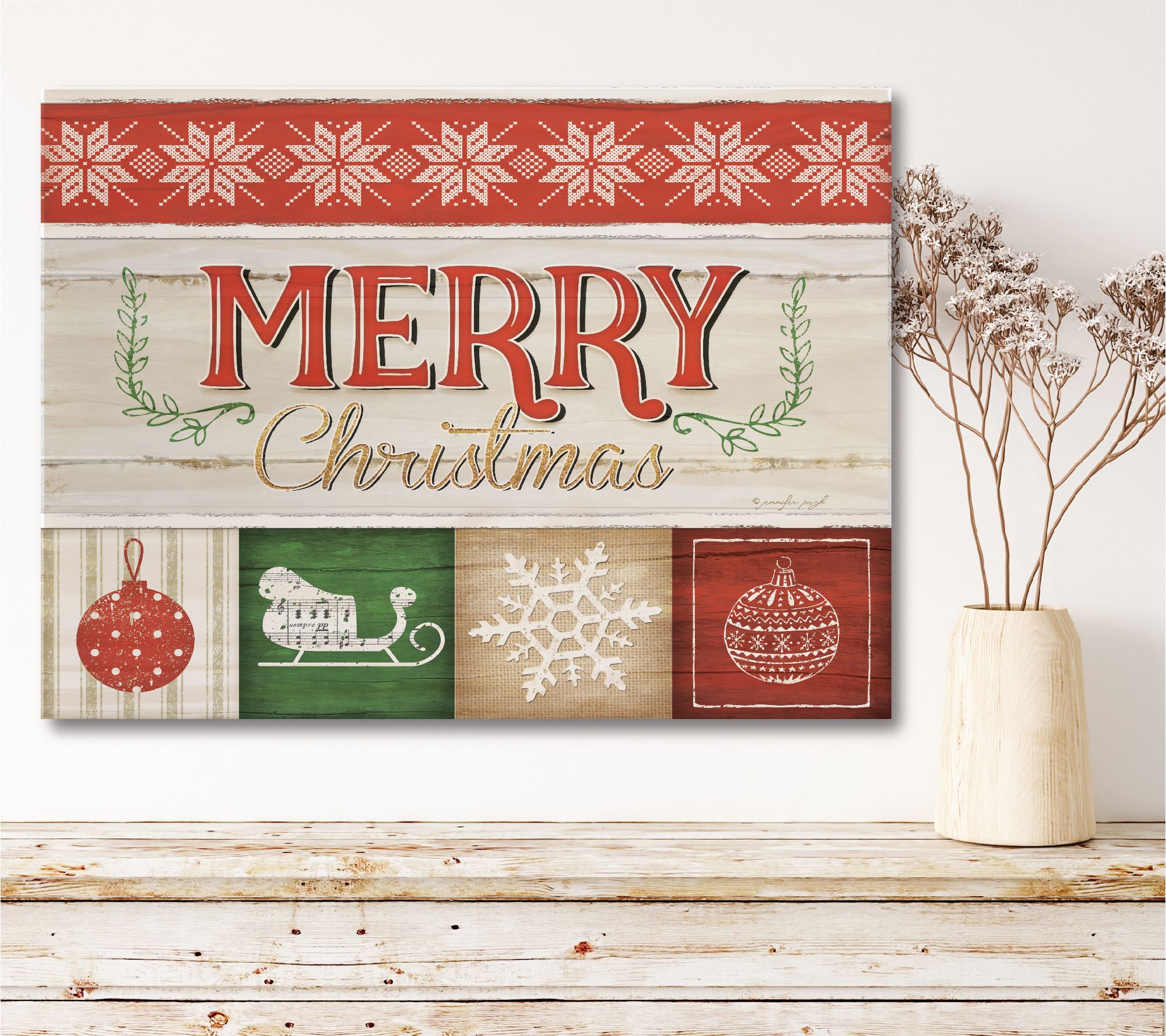 Courtside Market Merry Christmas 4 Square 10.5x14 Wood Sign - QVC.com