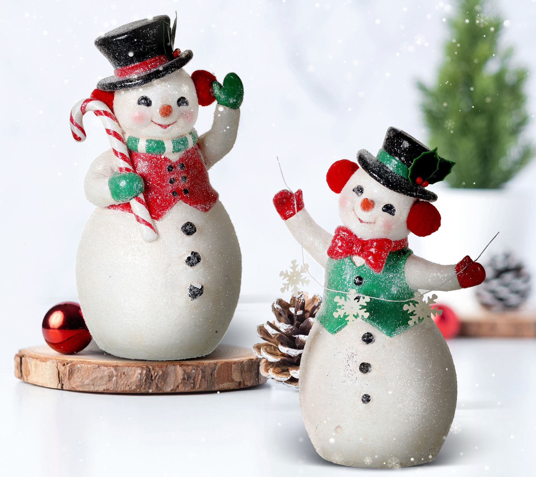9" Retro Snowman Set of 2 by Valerie - QVC.com