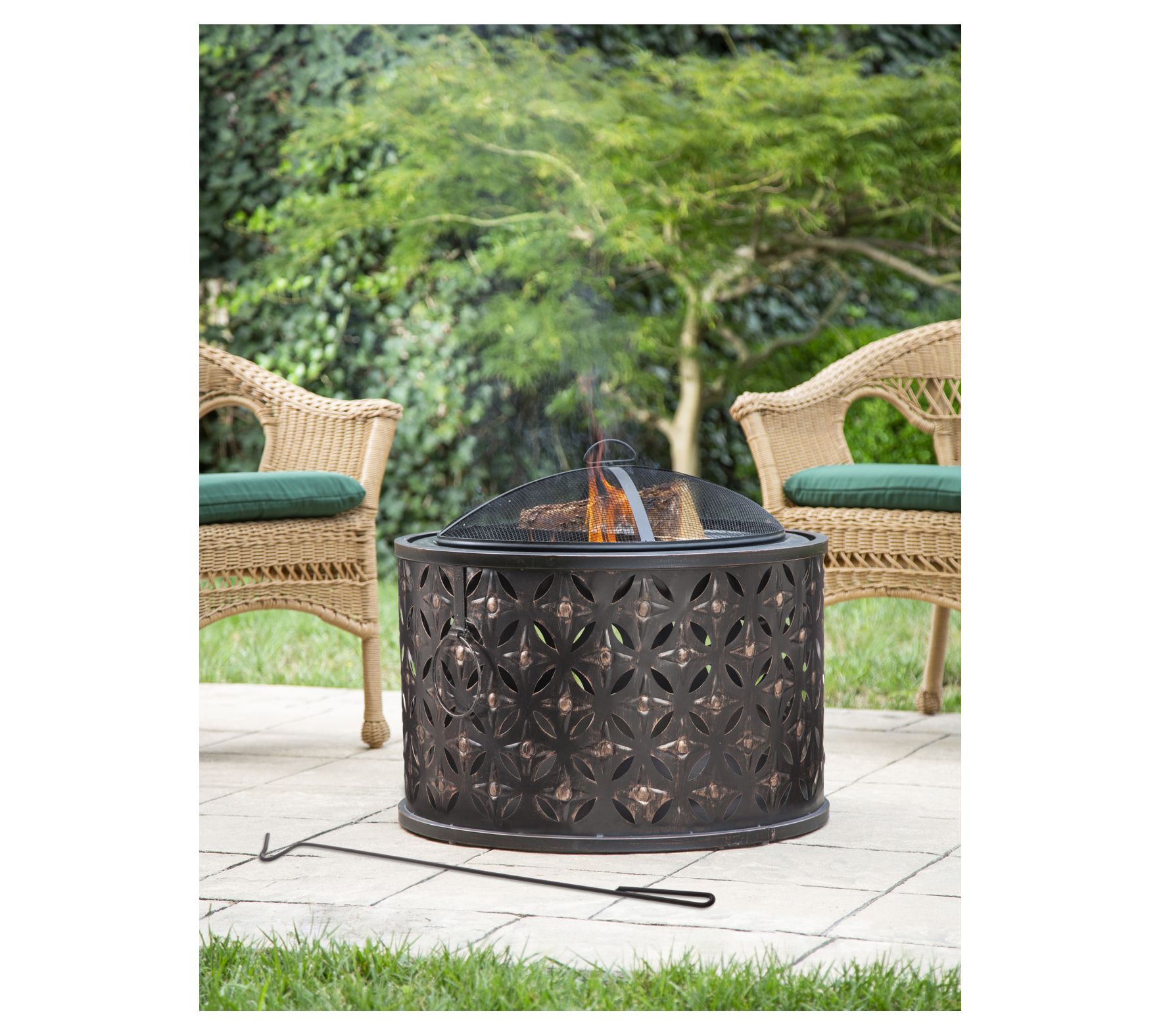 Evergreen Cylinder Lattice Firepit - QVC.com