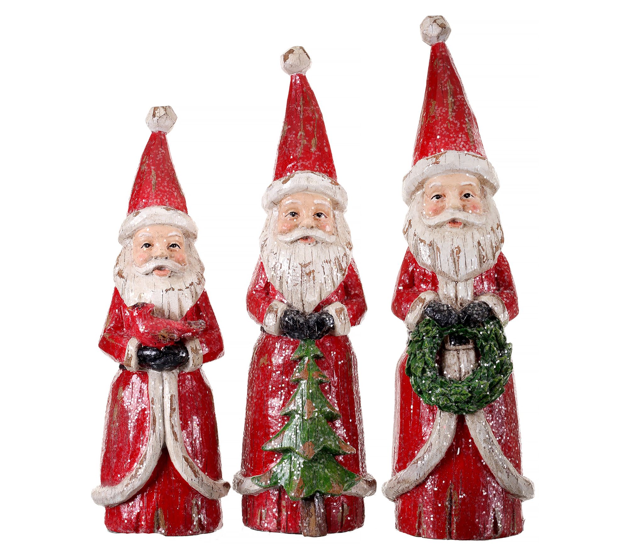 8.5"-10" Wood Carved Santa Set of 3 by Valerie - QVC.com
