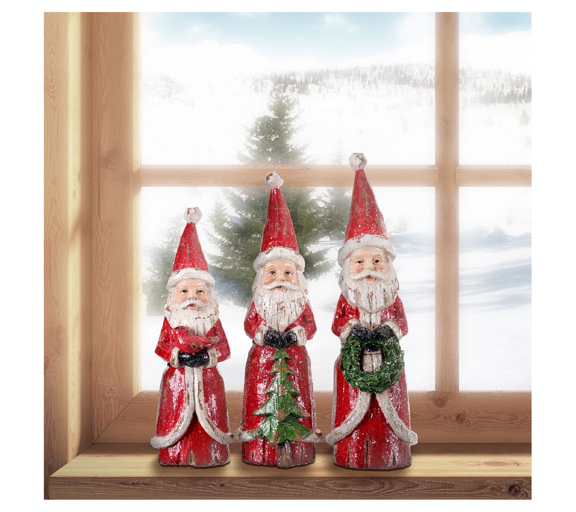 8.5"-10" Wood Carved Santa Set of 3 by Valerie - QVC.com