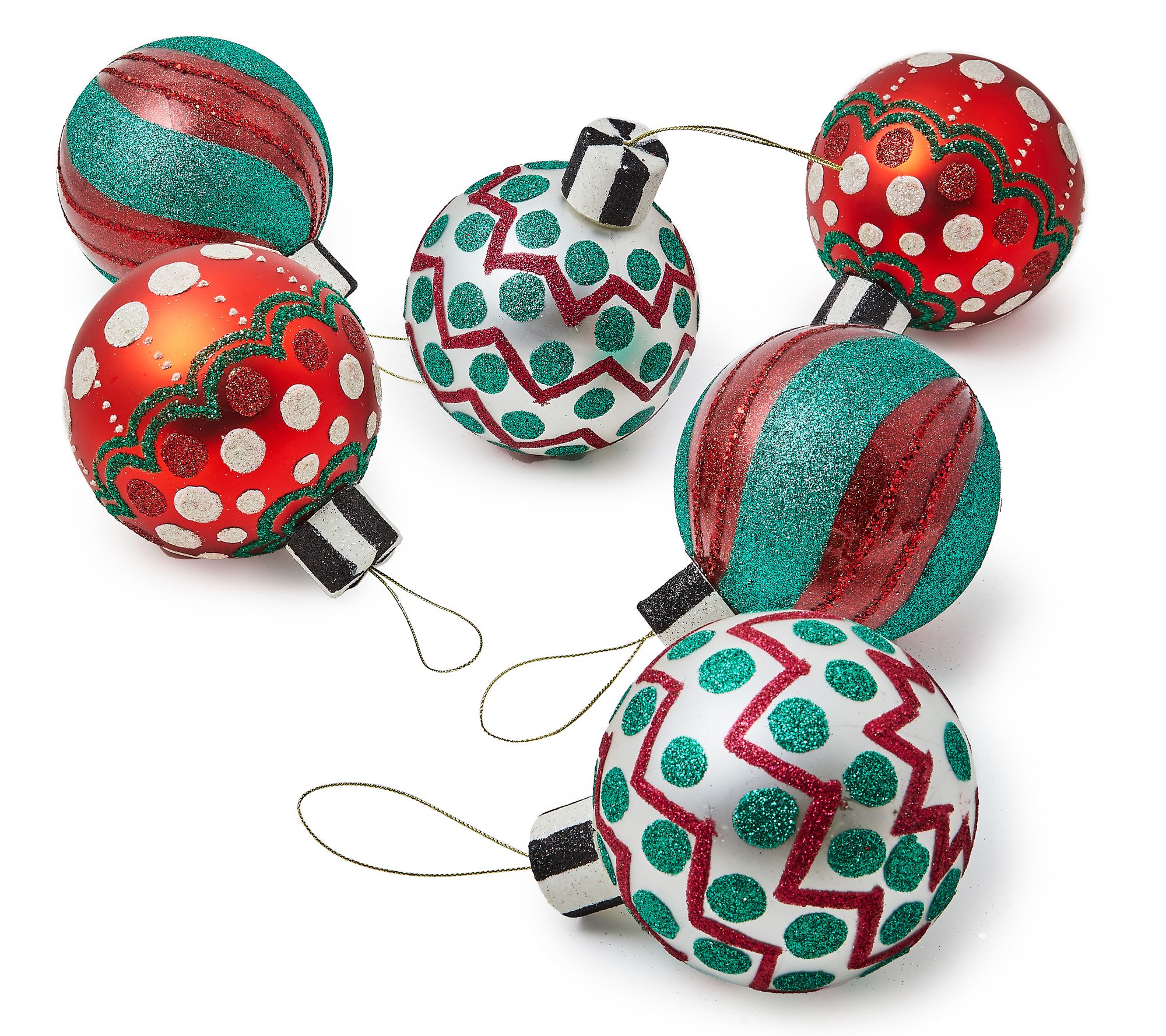 MacKenzie-Childs Cozy Christmas Glass Ball Ornaments, Set of 6 - QVC.com
