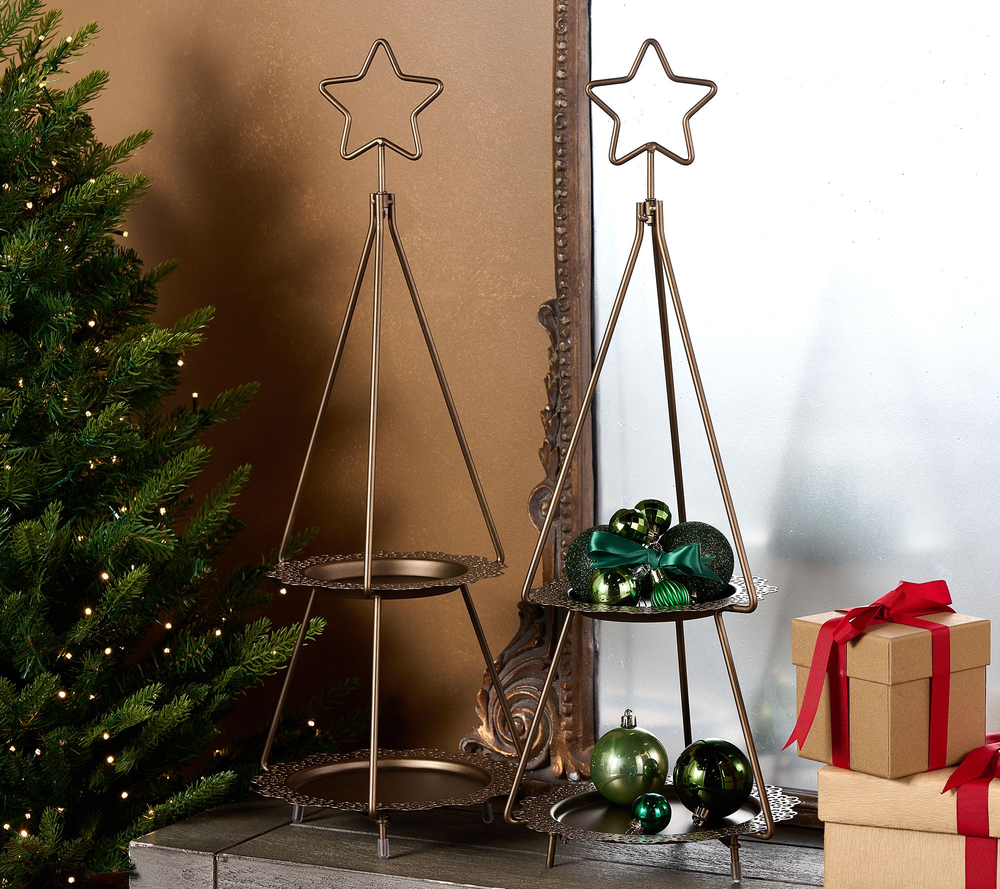 "As Is" Home Reflections S/2 2-Tier Metal Tree Display Stands - QVC.com