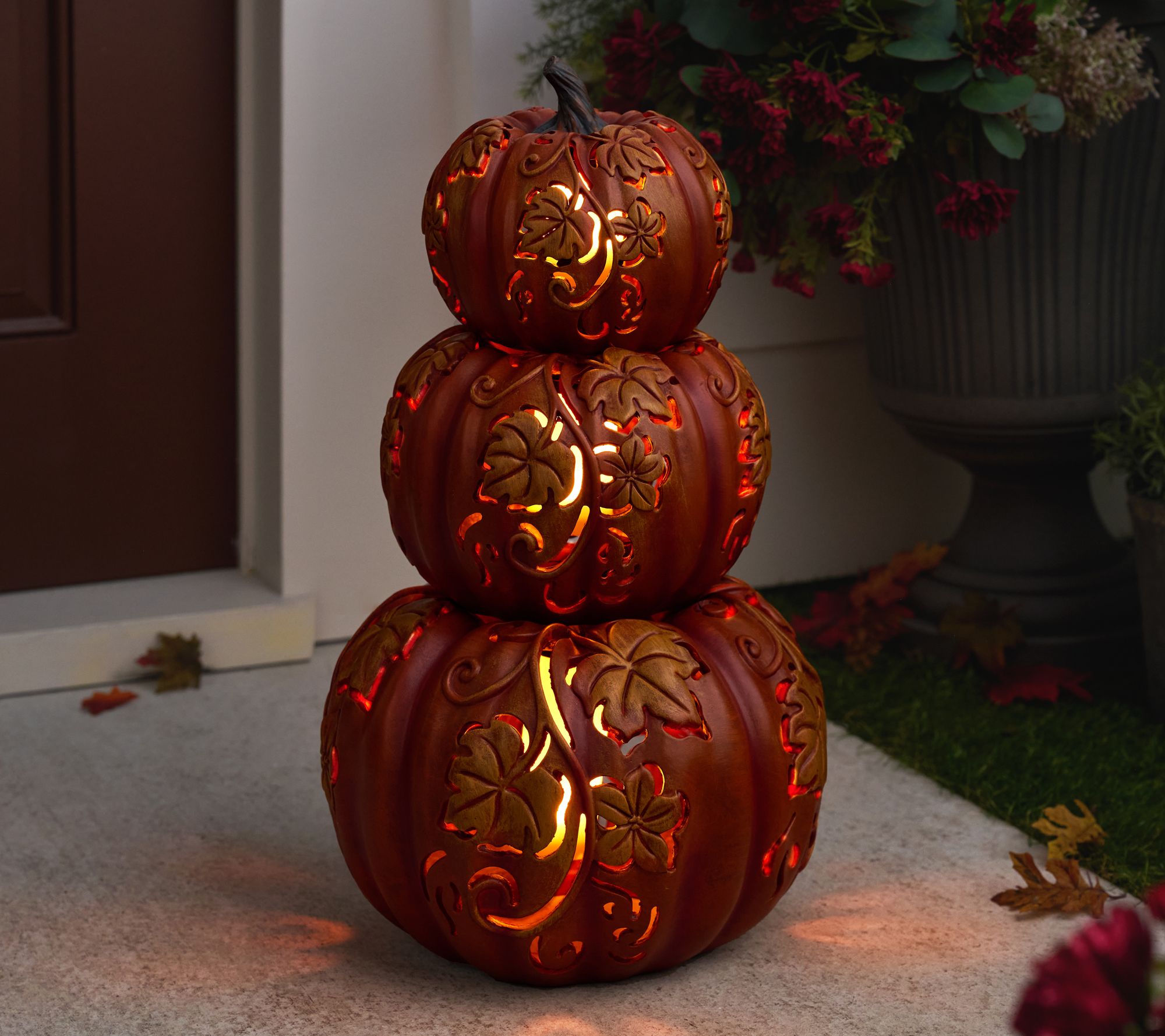 3-Piece Indoor/ Outdoor Flicker Flame Stacking Pumpkins by Valerie ...