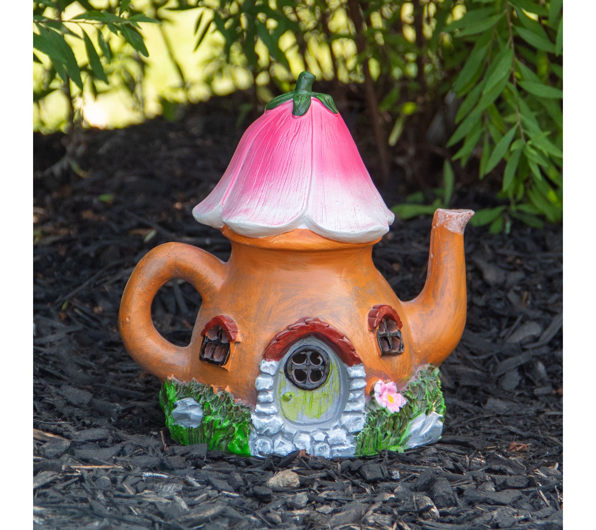 Northlight 7" Solar Lighted Flower Teapot Garden Statue - QVC.com