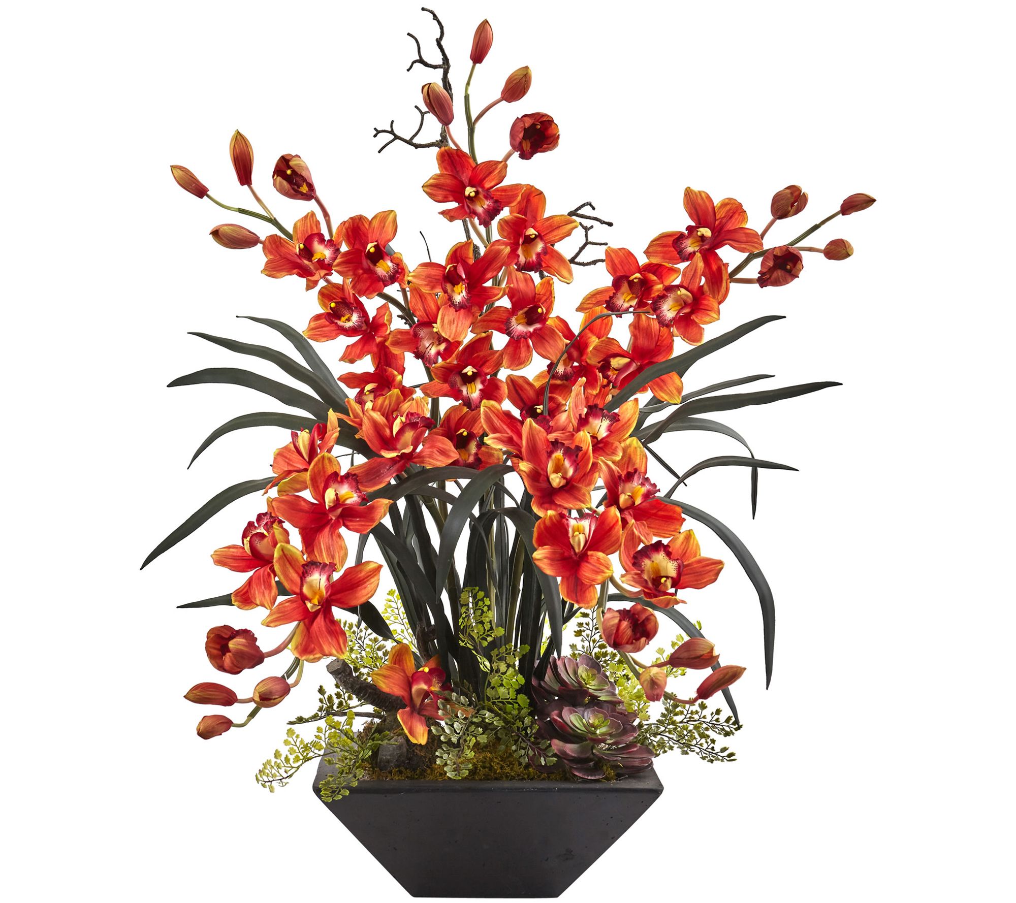Cymbidium Orchid with Black Vase by Nearly Natural - QVC.com
