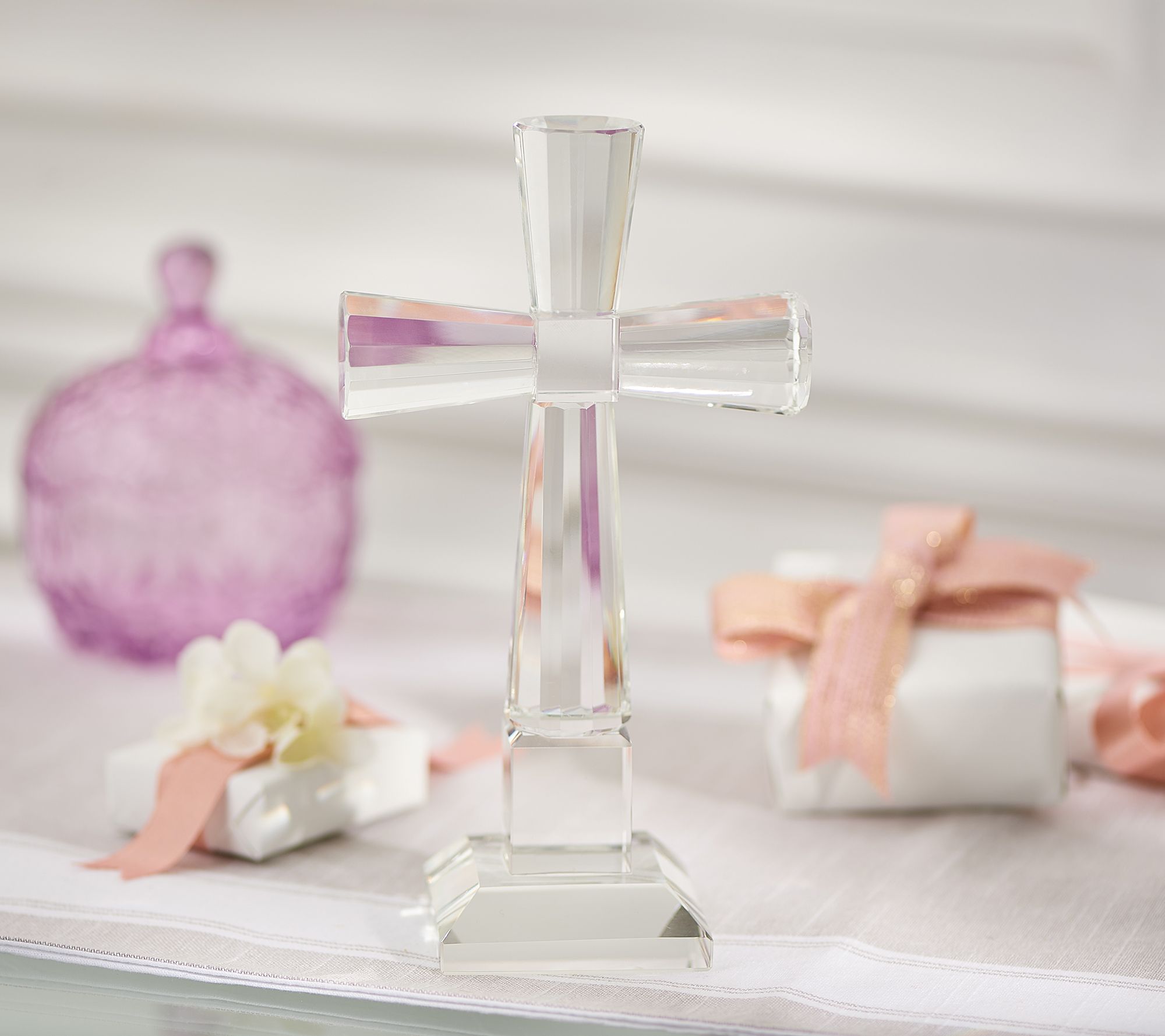 "As Is" 8" Faceted Glass Cross by Valerie - QVC.com