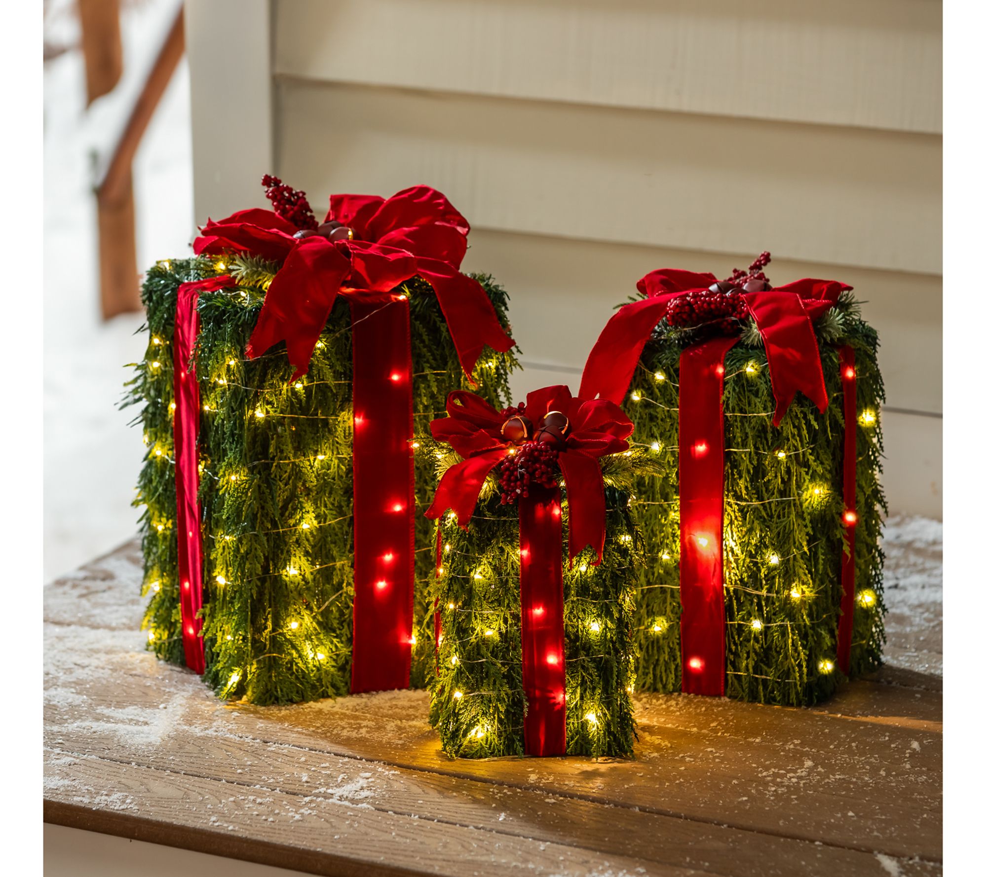 Evergreen Set of 3 Lighted Artificial Greeneryift Box Set - QVC.com