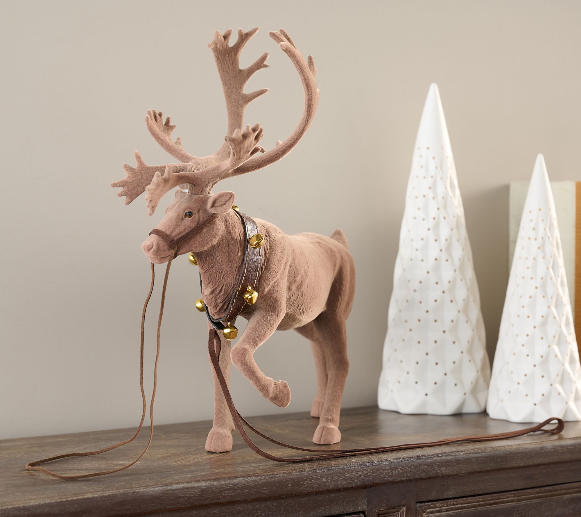 Flocked Reindeer with Harness by Valerie - QVC.com
