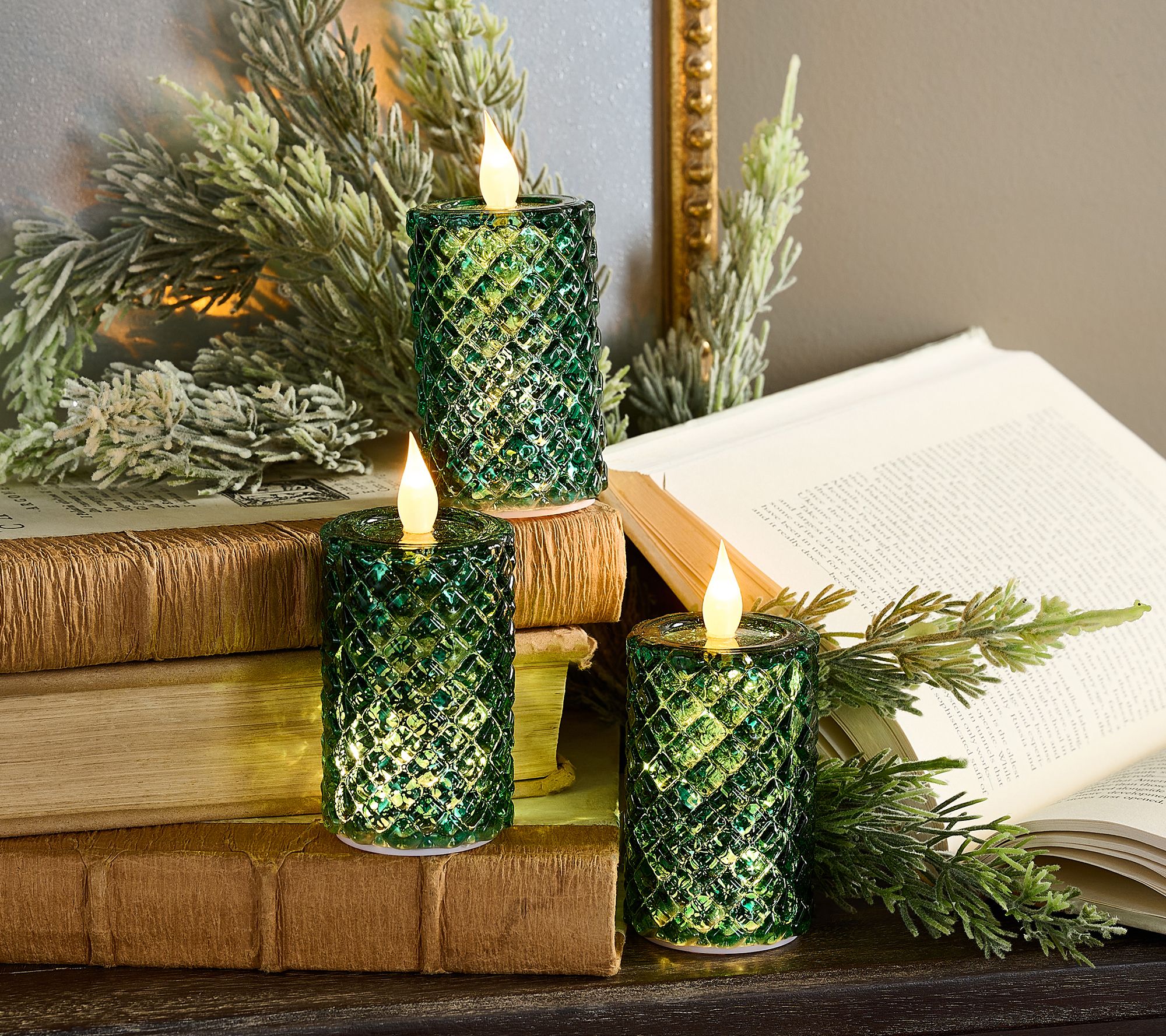 "As Is" Set/3 Twinkling Mercury Glass Quilted Candles by Valerie - QVC.com