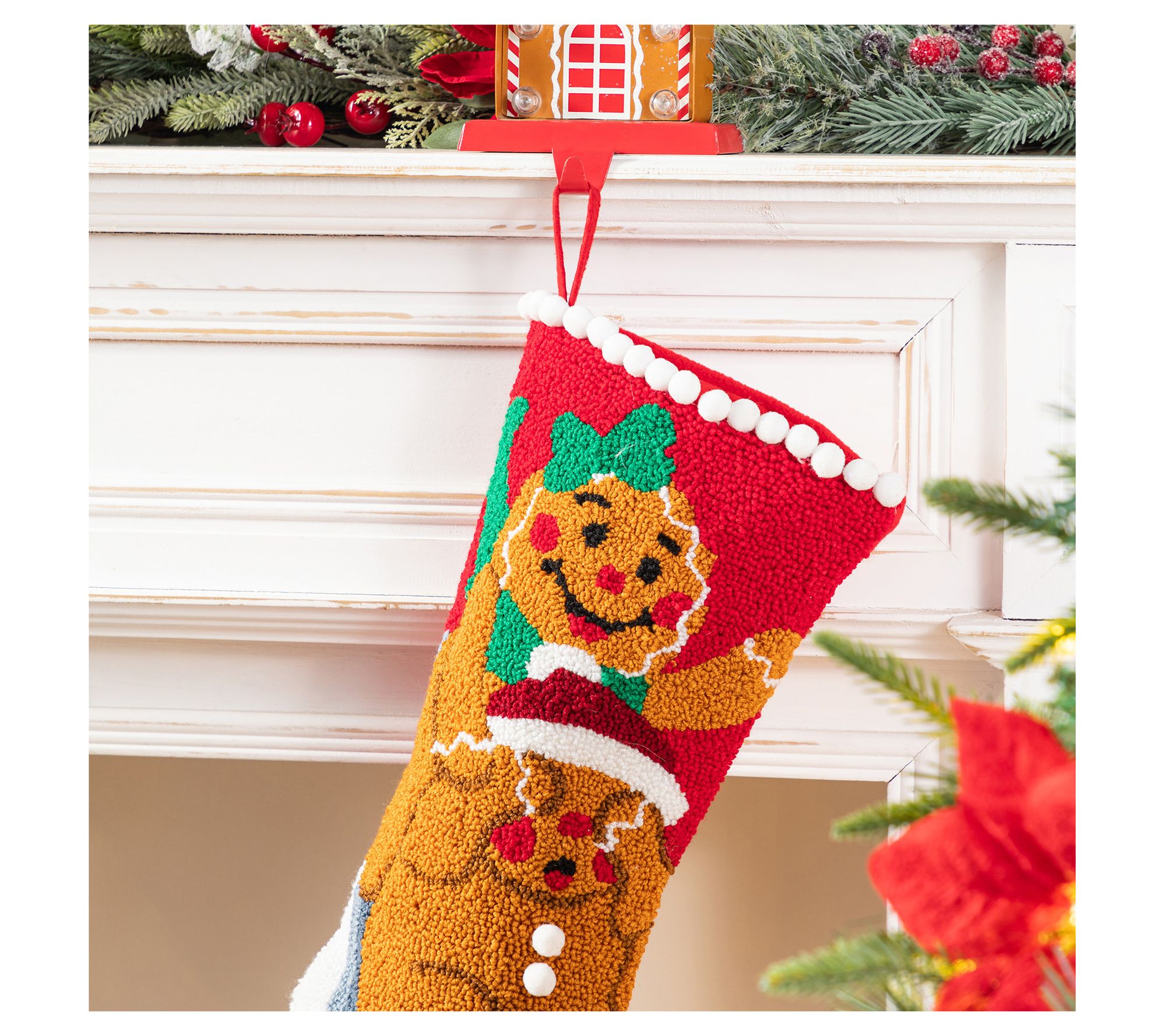 Glitzhome 21"L Gingerbread Man Hooked ChristmasStocking - QVC.com