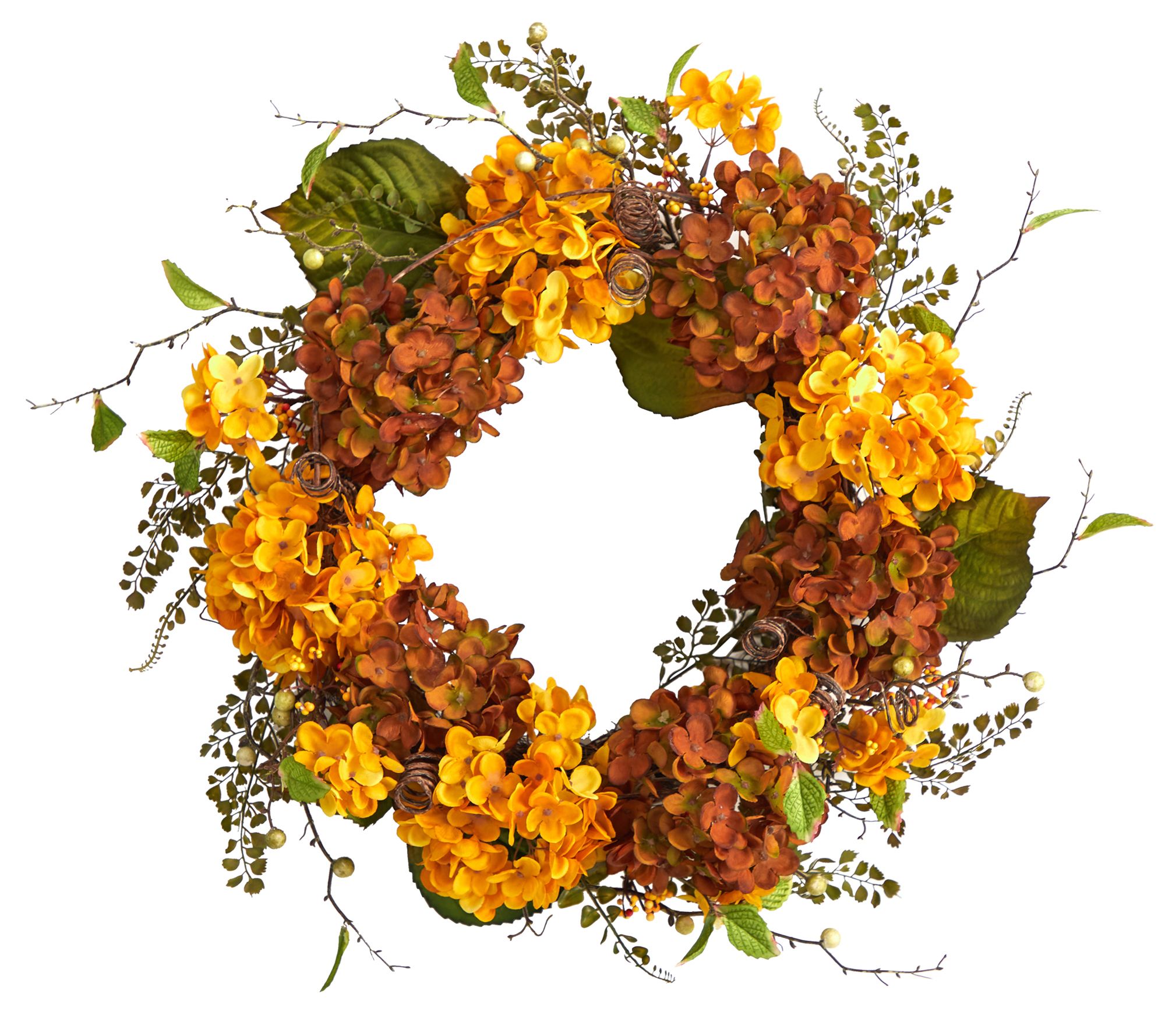 Nearly Natural 24" Fall Hydrangea Autumn Wreath - QVC.com