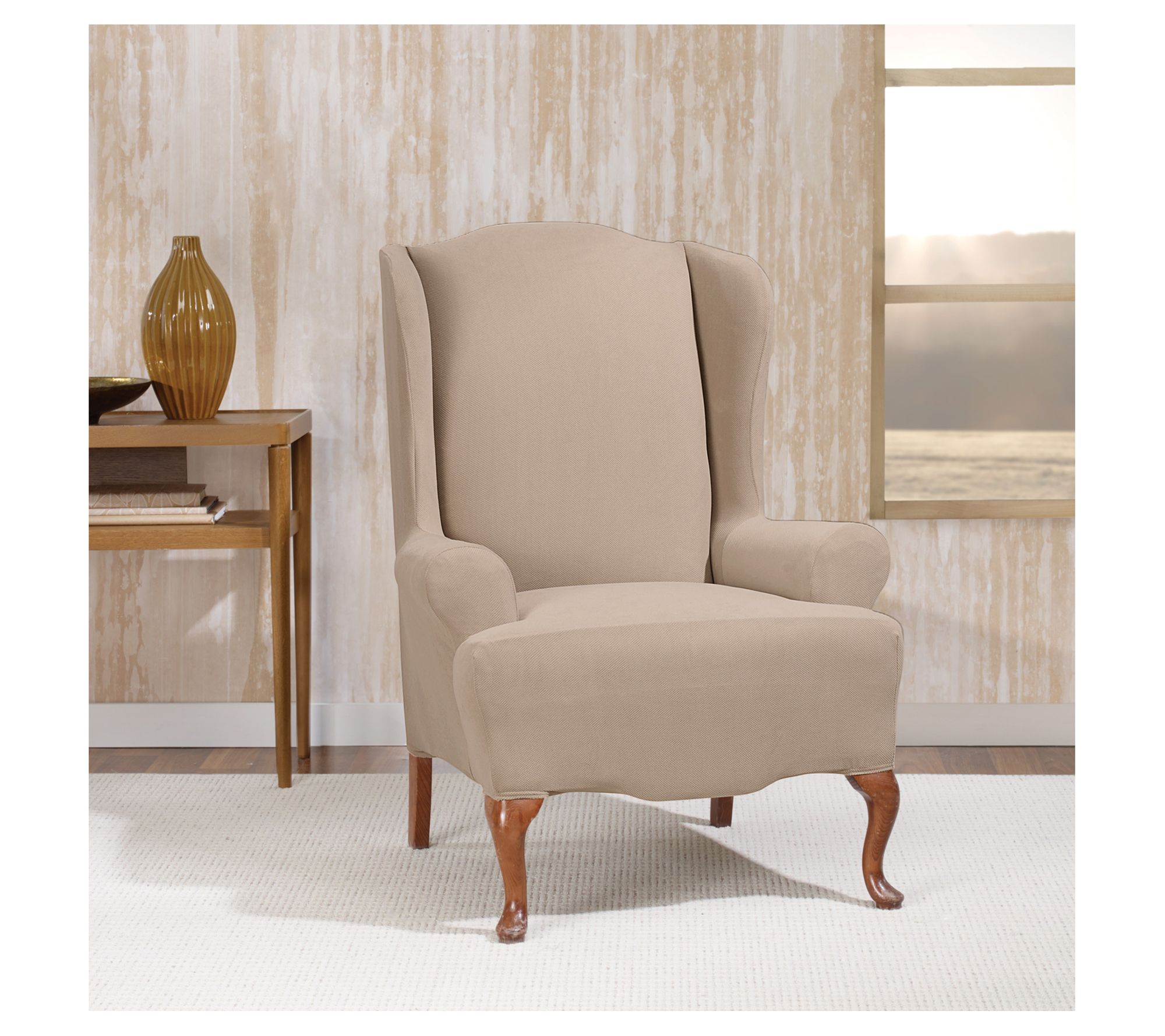 SureFit Stretch Morgan 1-Piece Wing Chair Slipcver - QVC.com