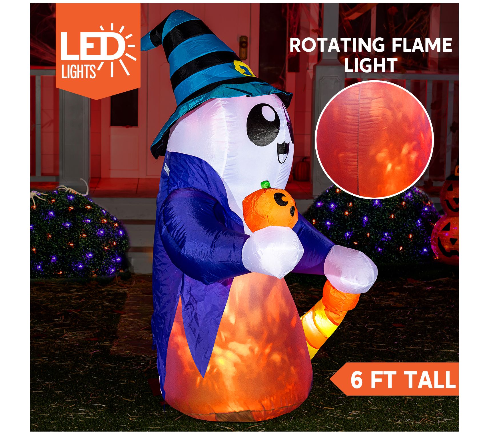 Joiedomi 6' Cute Wicked Ghost with Flaming Light Inflatable - QVC.com