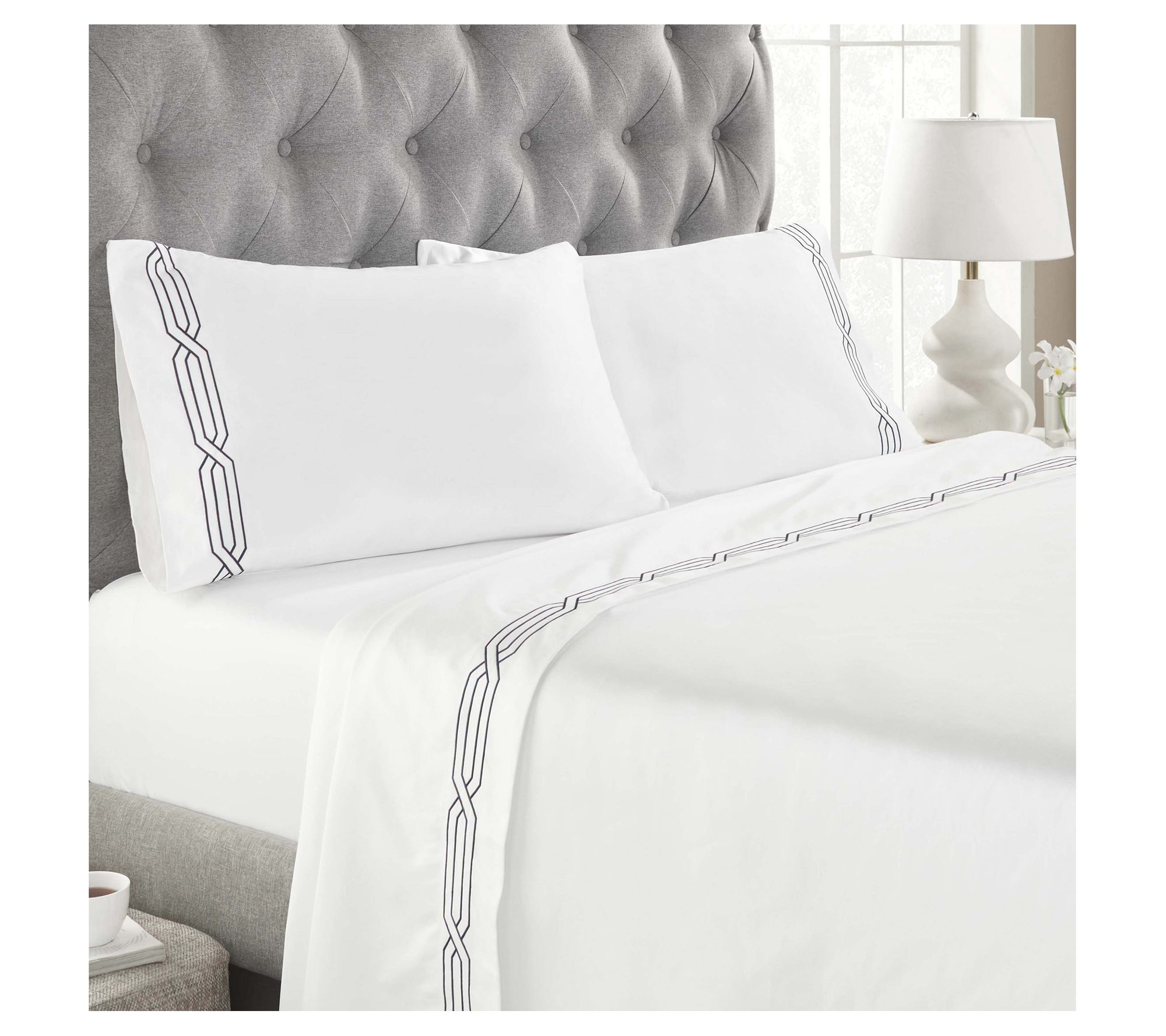 Superior Egyptian Cotton 1200TC Embroidered Sheet Set, Queen - QVC.com