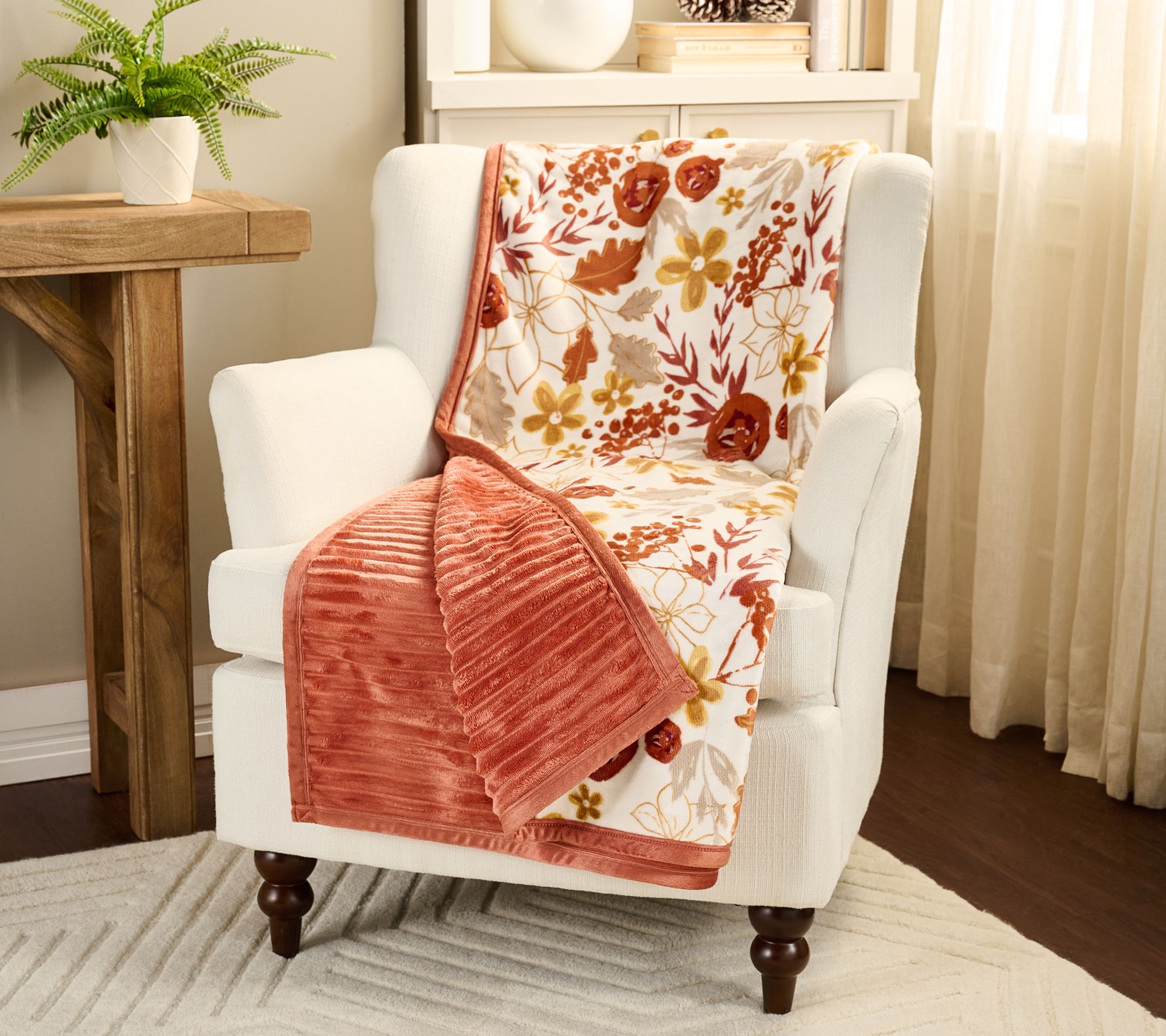 "As Is" Home Reflections Reversible Plush 60" x 80" Harvest Throw - QVC.com