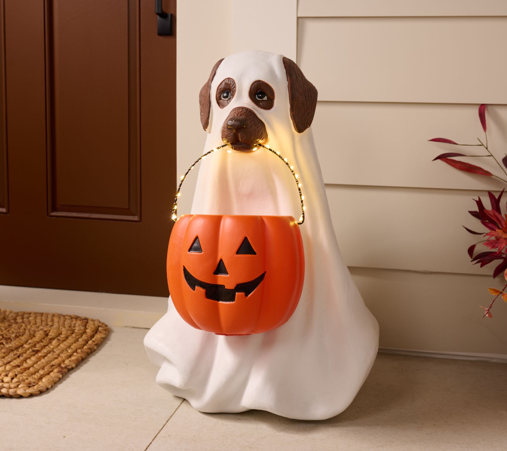 "As Is" Bethlehem Lights 28" Halloween Dog with Basket - QVC.com