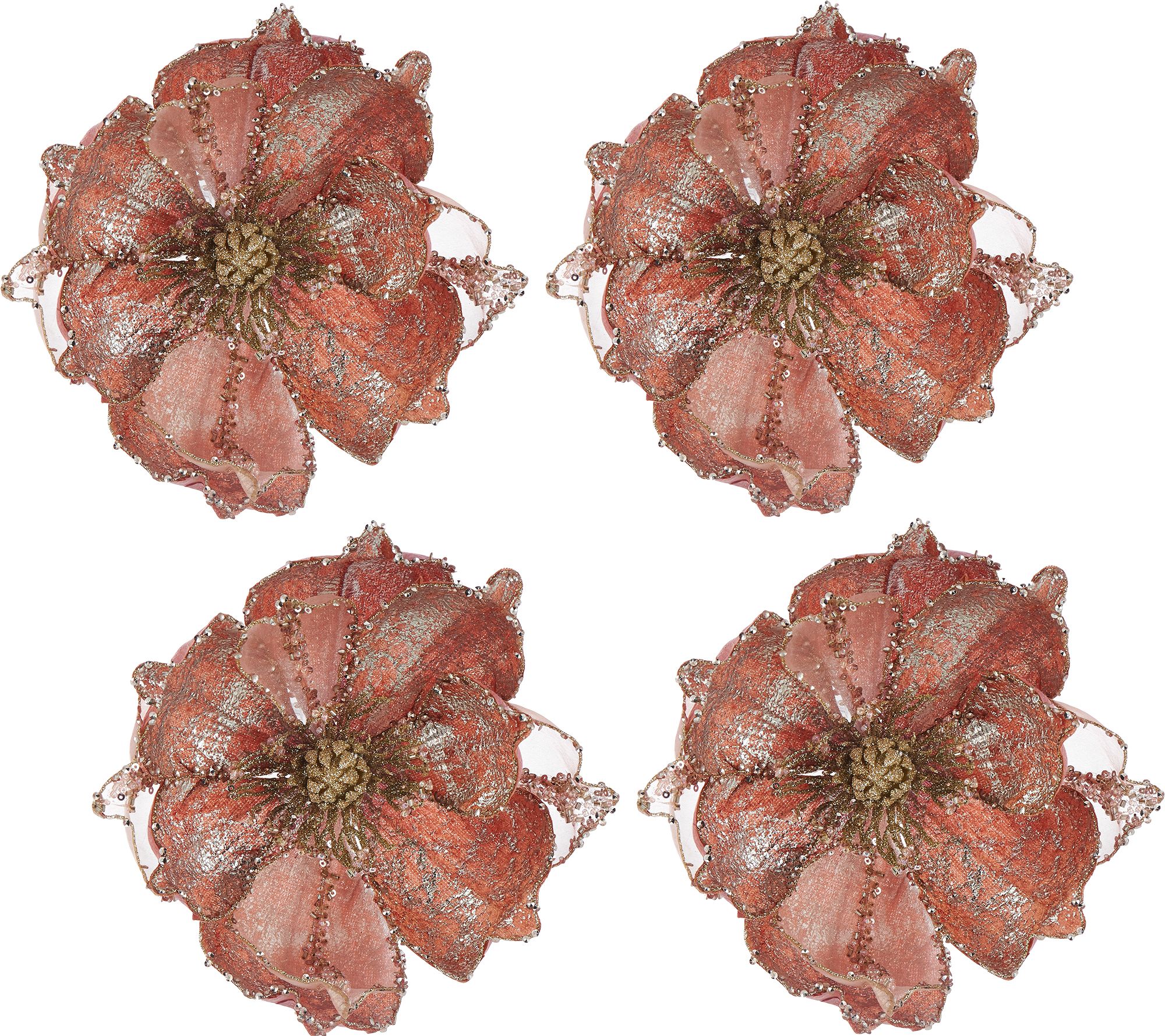 "As Is" Set of 4 Glitter Magnolia Clips by Valerie - QVC.com