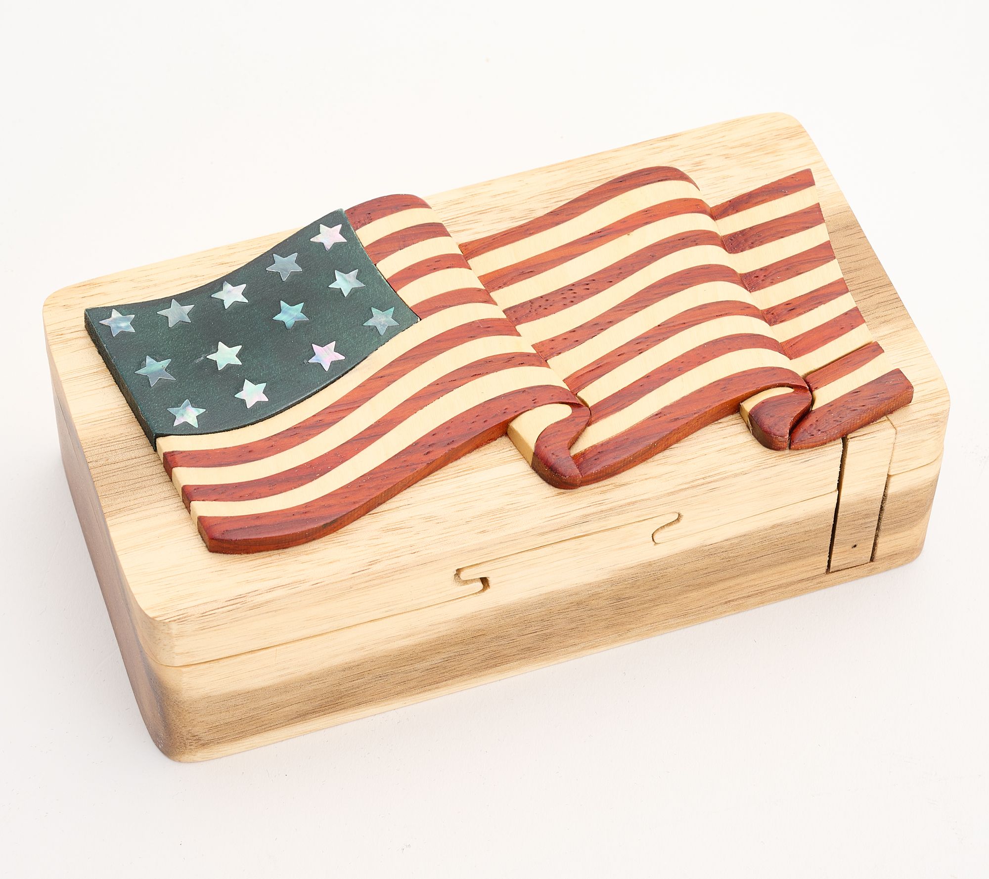 Carver Dan's Mother of Pearl American Flag Wooden Puzzle Box - QVC.com