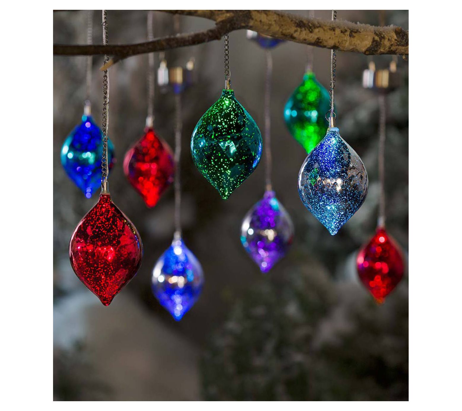 Evergreen Color Changing Mercury Glass Solar Ornaments, Set 3 - QVC.com