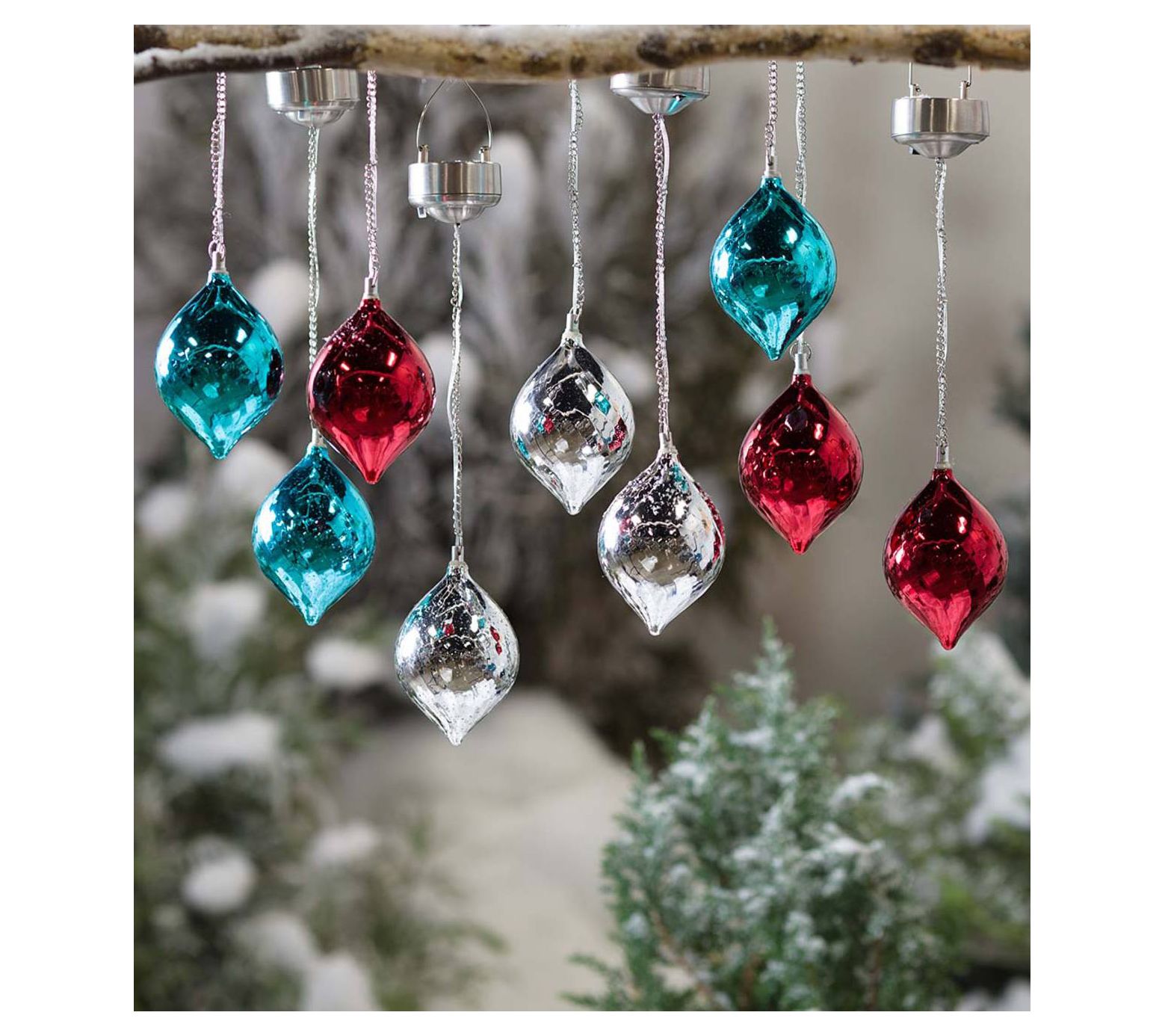 Evergreen Color Changing Mercury Glass Solar Ornaments, Set 3 - QVC.com