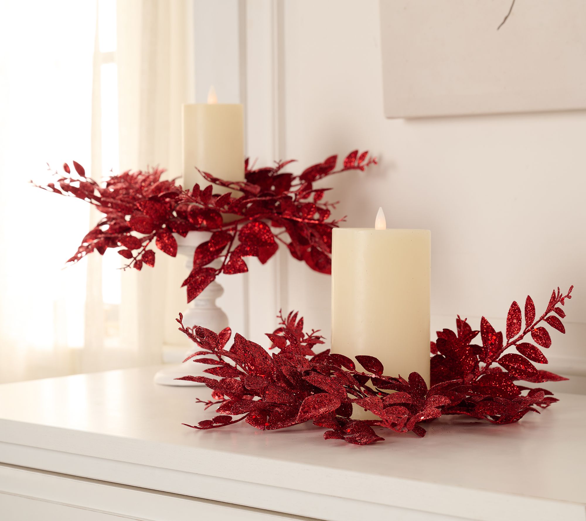 Set of 2 Glittered Leaf Candle Rings by Valerie - QVC.com