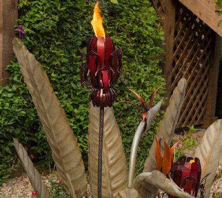 Desert Steel Birds of Paradise Garden Statue and Tiki Torch - QVC.com