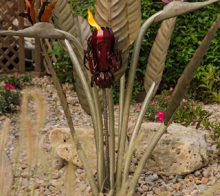 Desert Steel Birds of Paradise Garden Statue and Tiki Torch - QVC.com