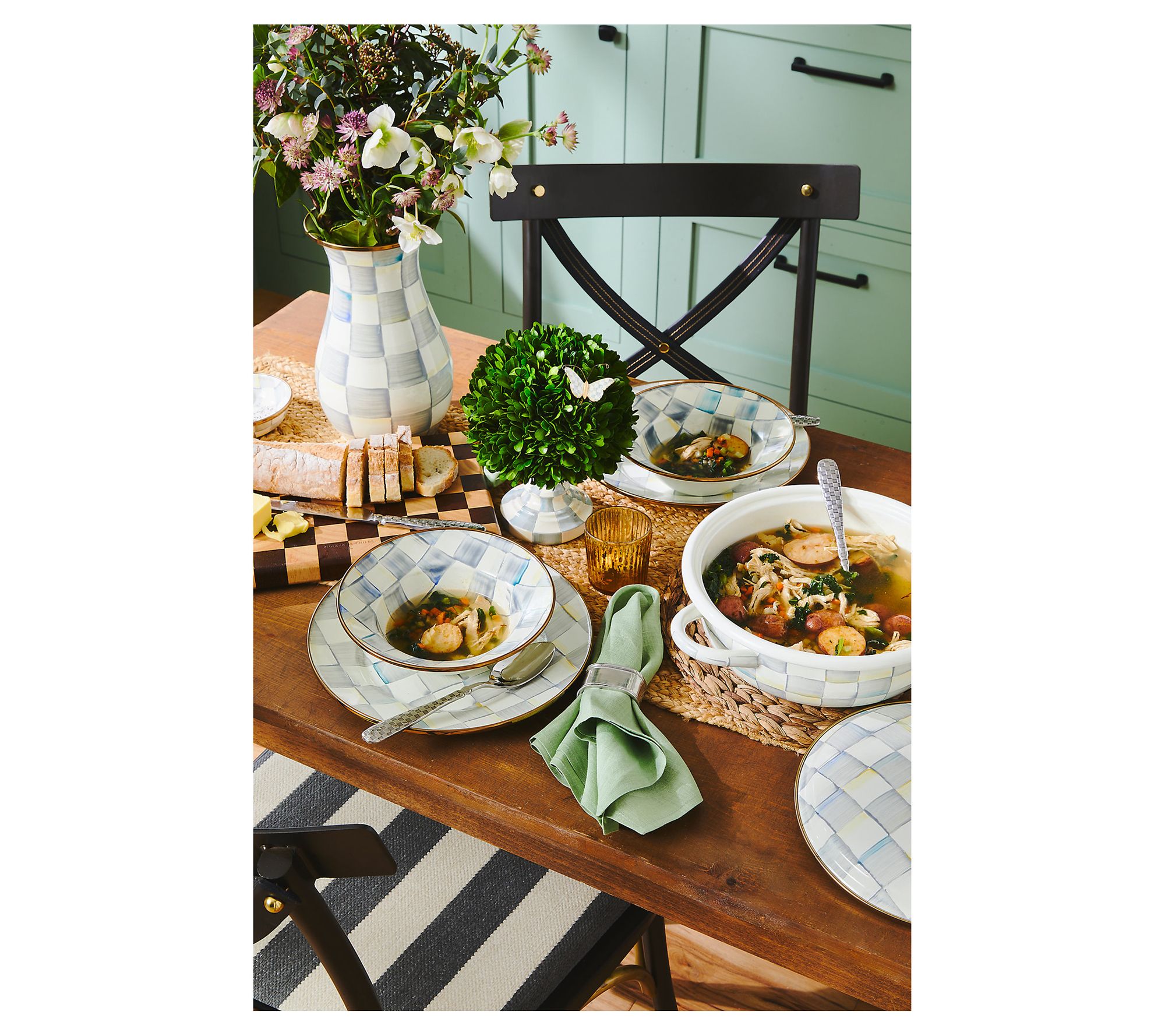 MacKenzie-Childs Sterling Check Small Boxwood Centerpiece - QVC.com