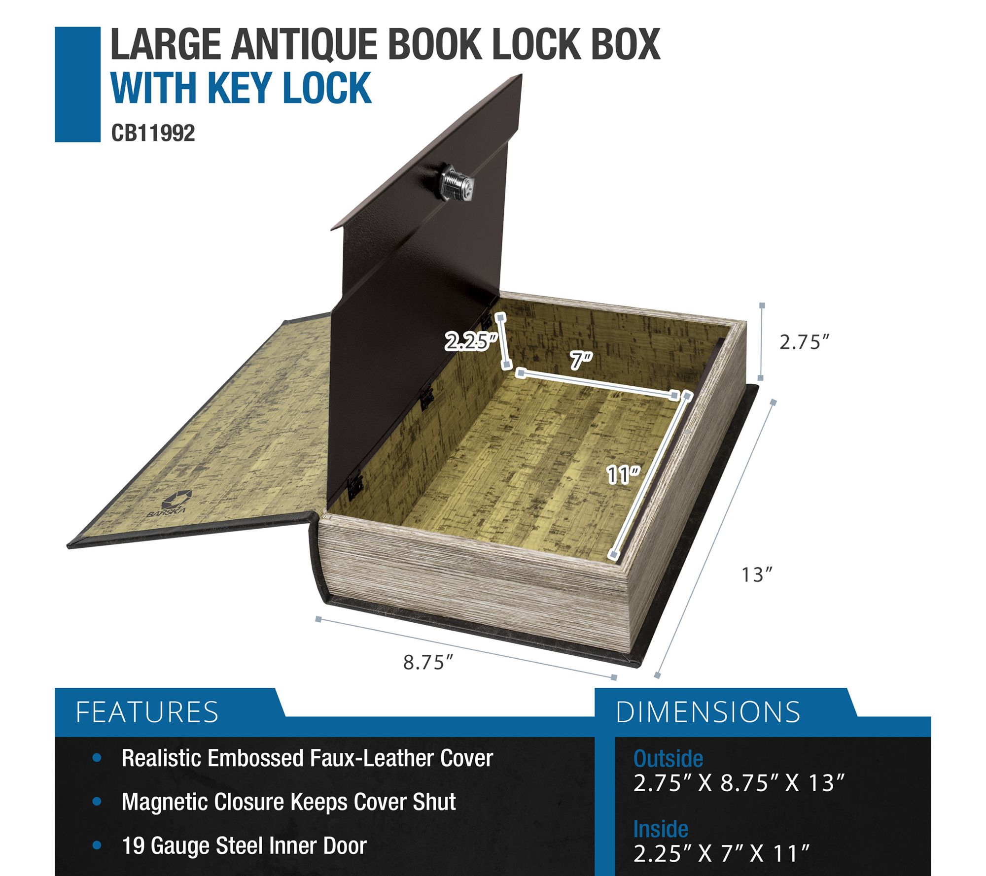 Barska Large Antique Book Lock Box with Key Lock - QVC.com
