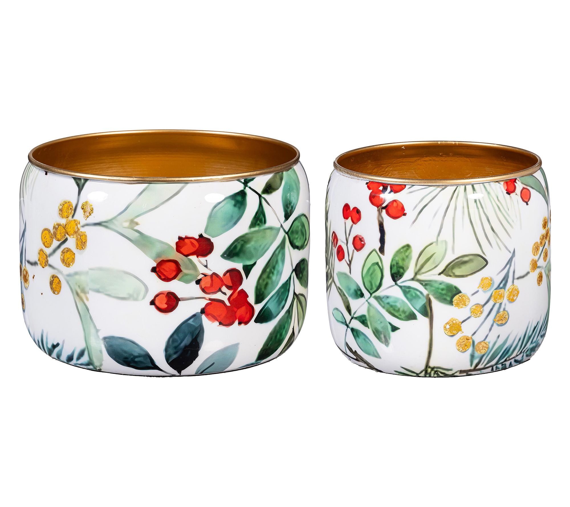 Evergreen Set of 2 Festive Foliage Metal Printed Planters - QVC.com